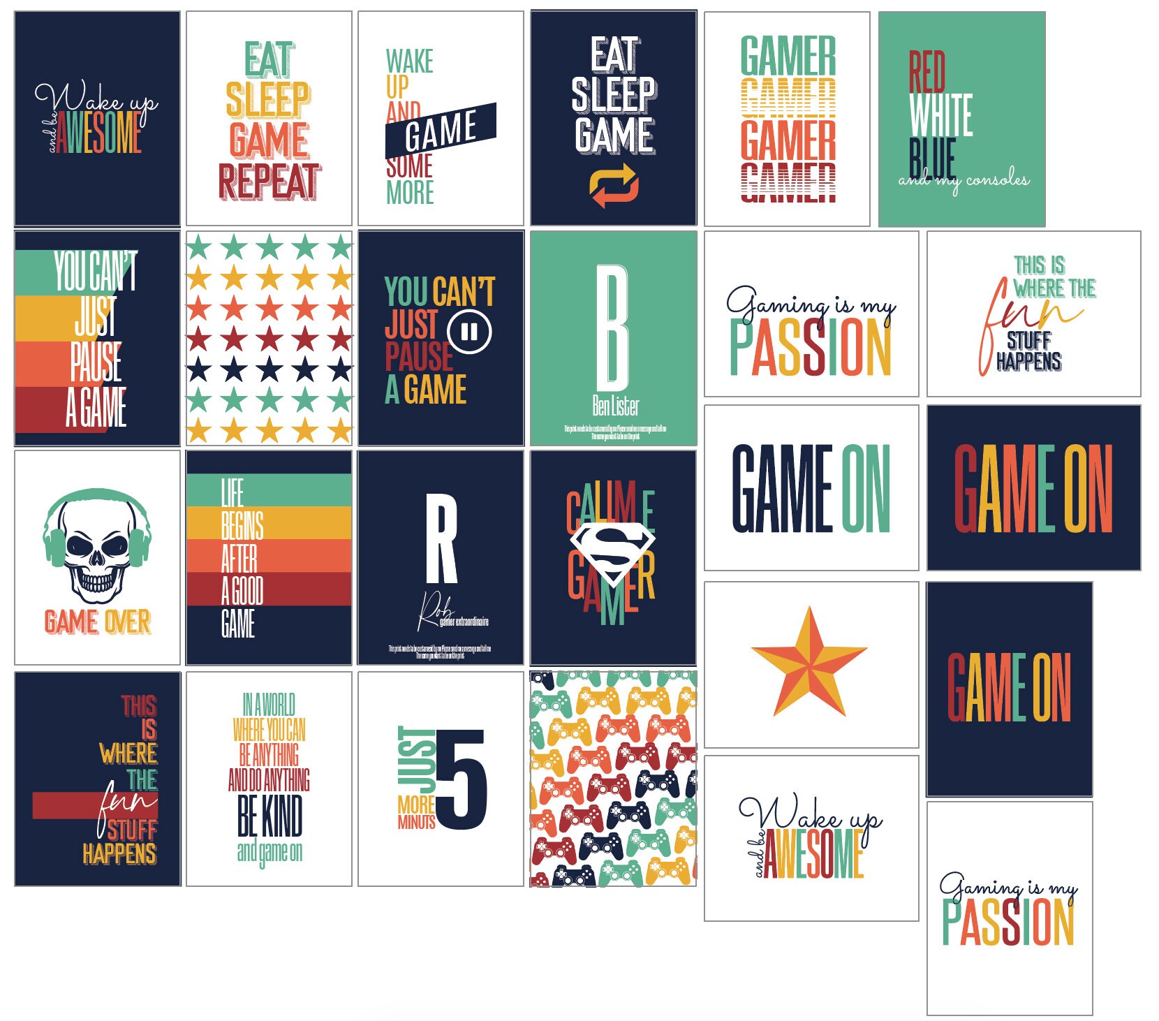 26 Gamer Print Set Gamer Boy Room Decor Boy Bedroom Wall Art - Etsy