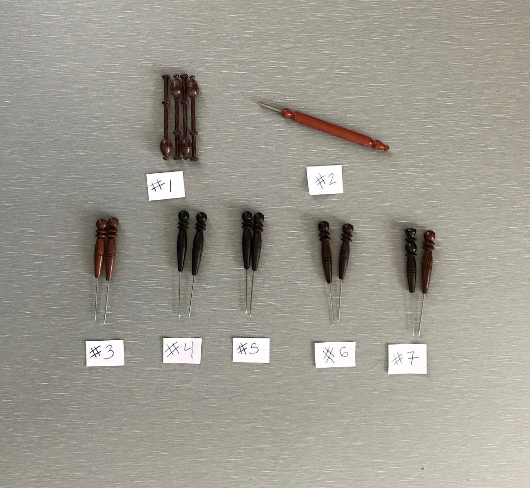 Bobbin Lace Tools 7.50 9.75 Ea Mini Bobbins, Fancy Padoux Pusher, and 5 ...