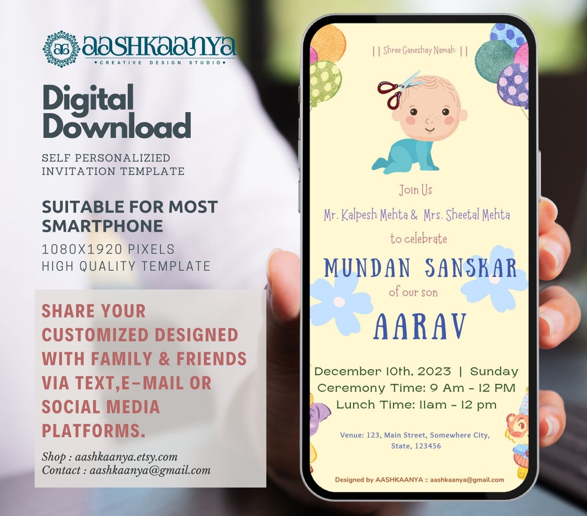 Mundan Sanskar Invitation Indian Boy Tonsure Digital Customizable ...