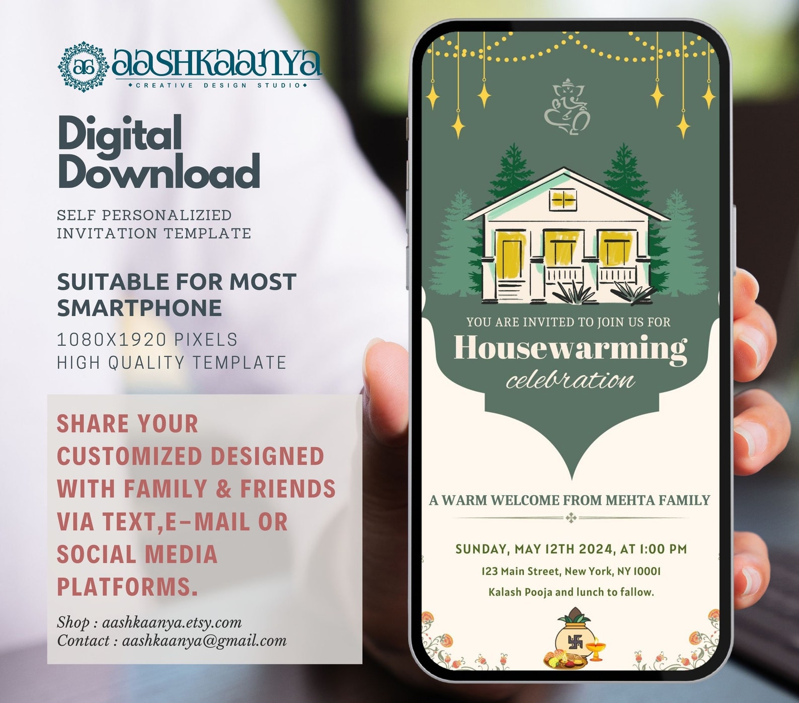 Housewarming Pooja Invitation Design Template| Indian Ghruh Pravesh ...