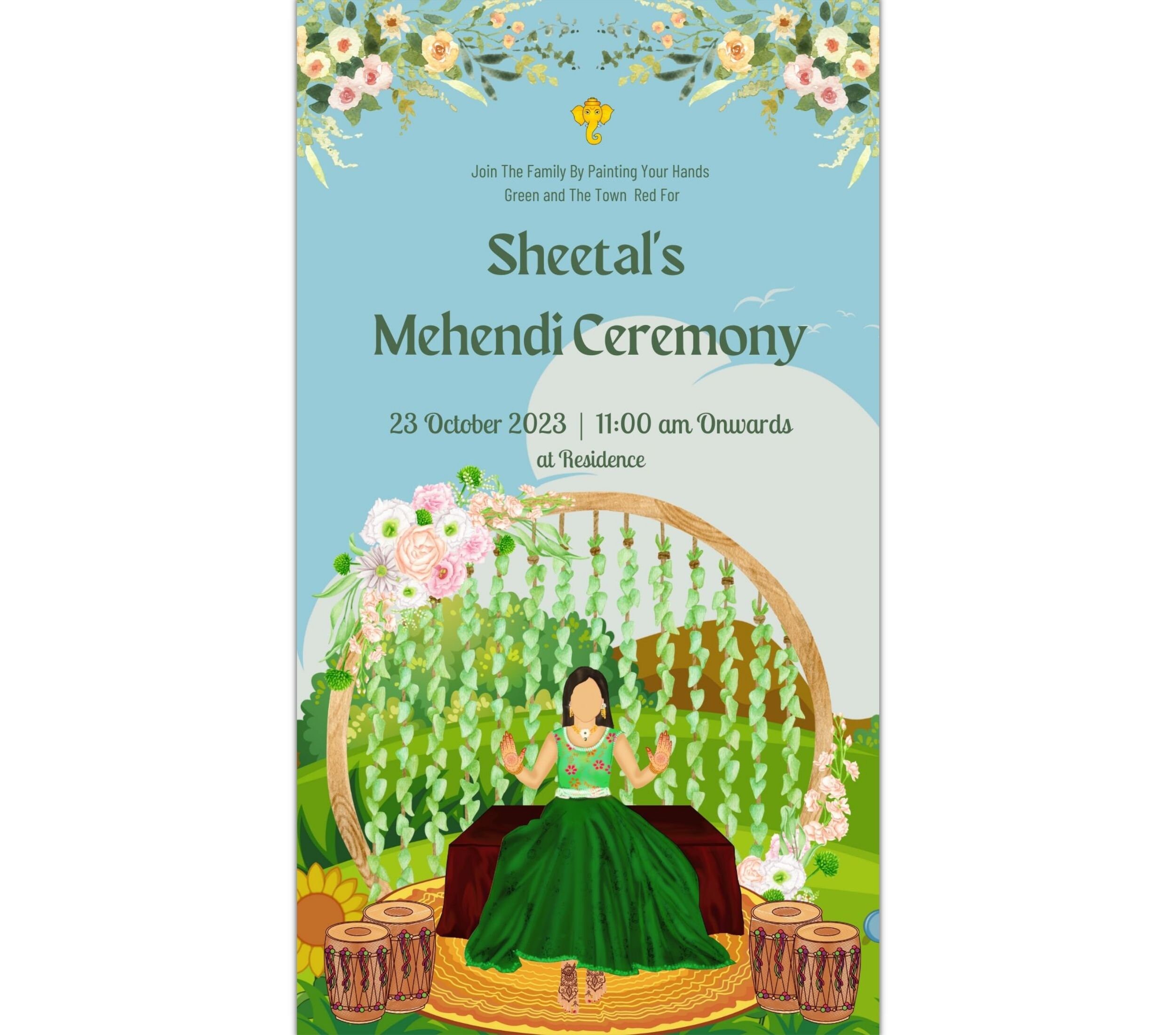 Green and Blue Mehendi Ceremony Design | Hindu Wedding Mehendi Ceremony ...