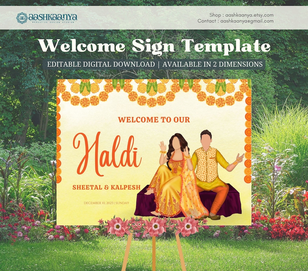 Haldi Welcome Sign | Wedding Welcome Sign Template | Indian Haldi ...