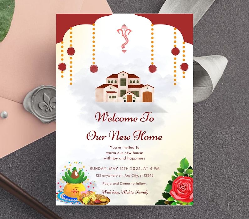 Indian Housewarming Invitation Template | Ghruh Pravesh Pooja, Mobile E ...