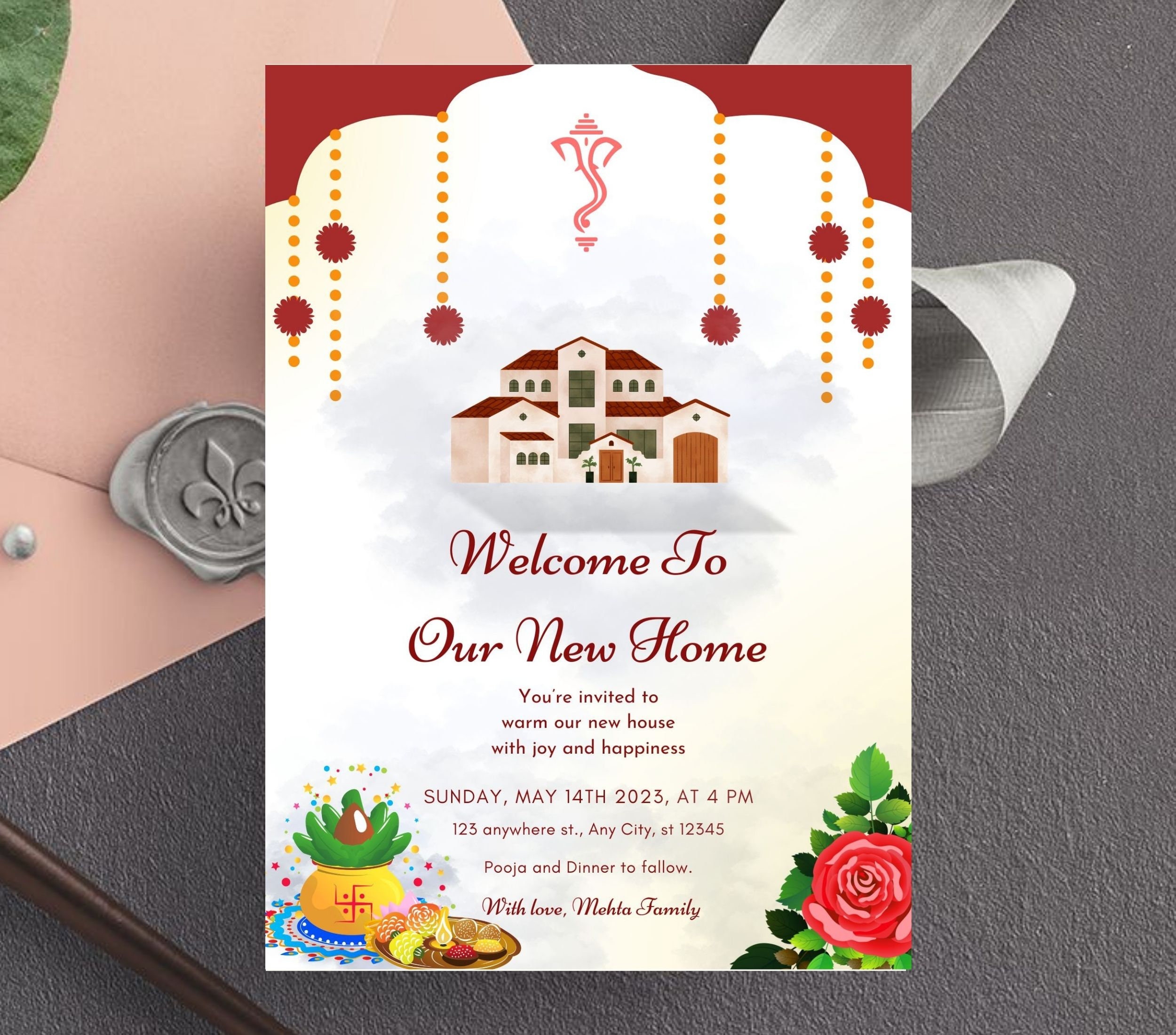 Housewarming Pooja Invitation Design Template| Indian Ghruh Pravesh ...