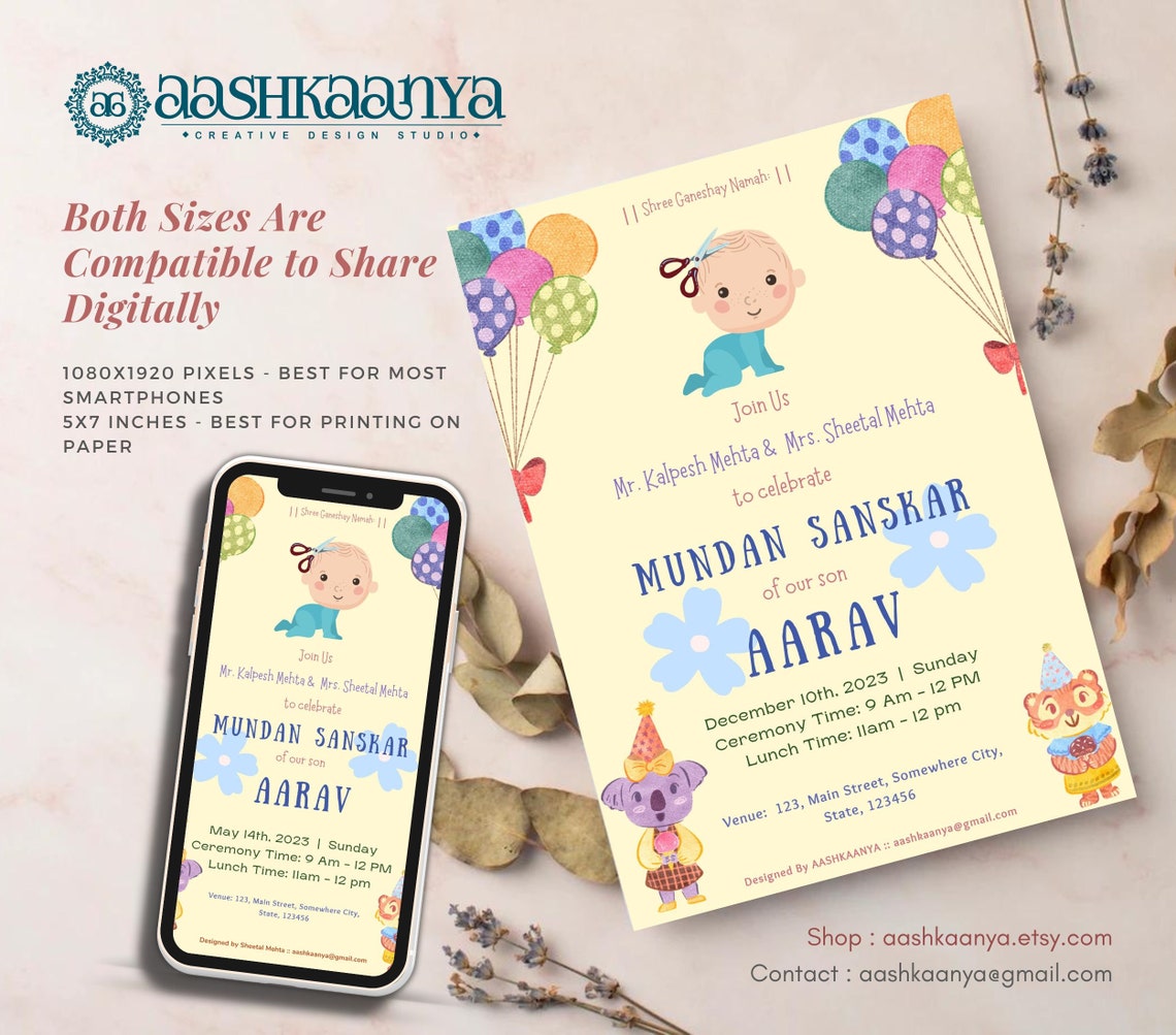 Mundan Sanskar Invitation Indian Boy Tonsure Digital Customizable ...