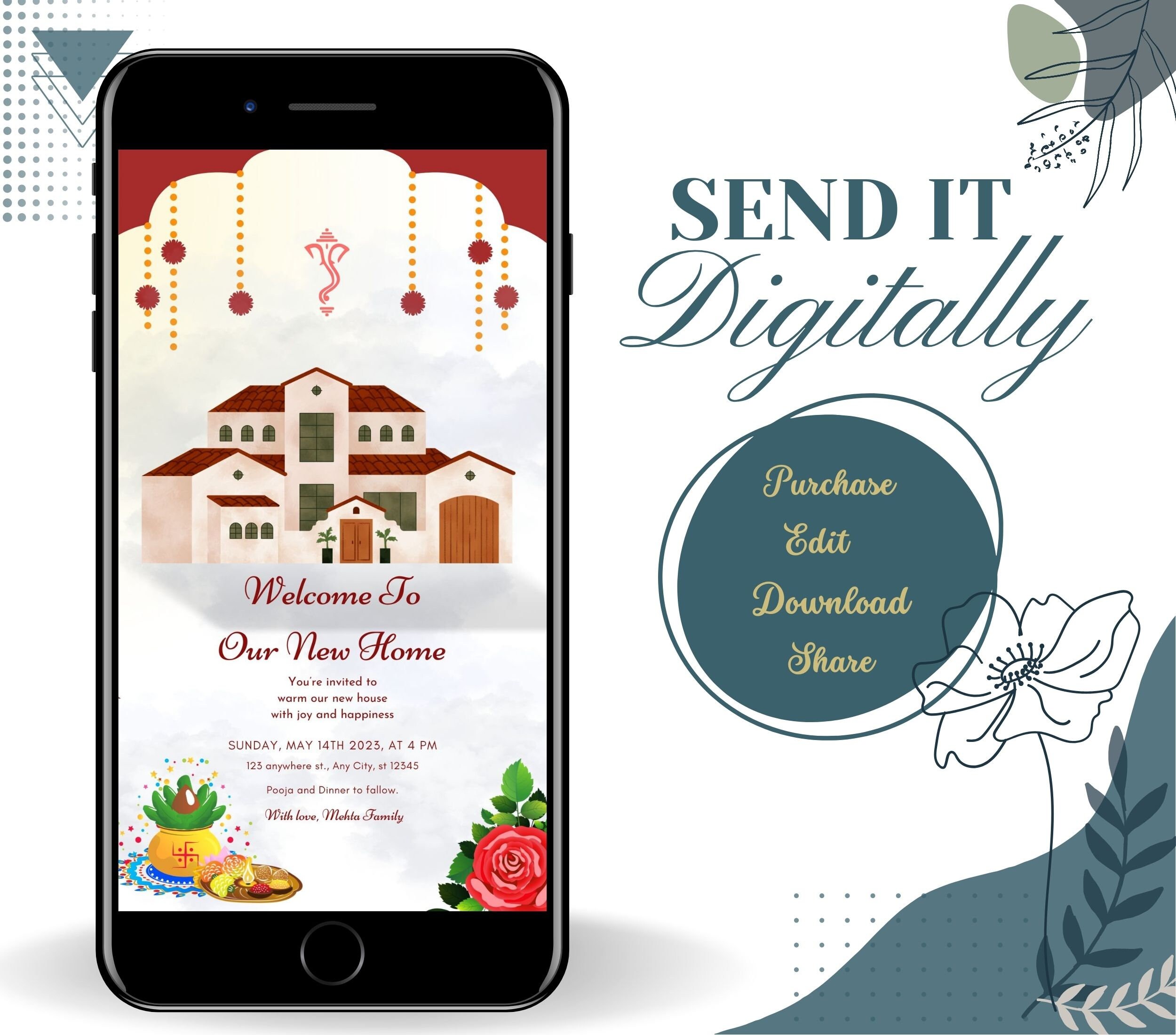 Housewarming Pooja Invitation Design Template| Indian Ghruh Pravesh ...