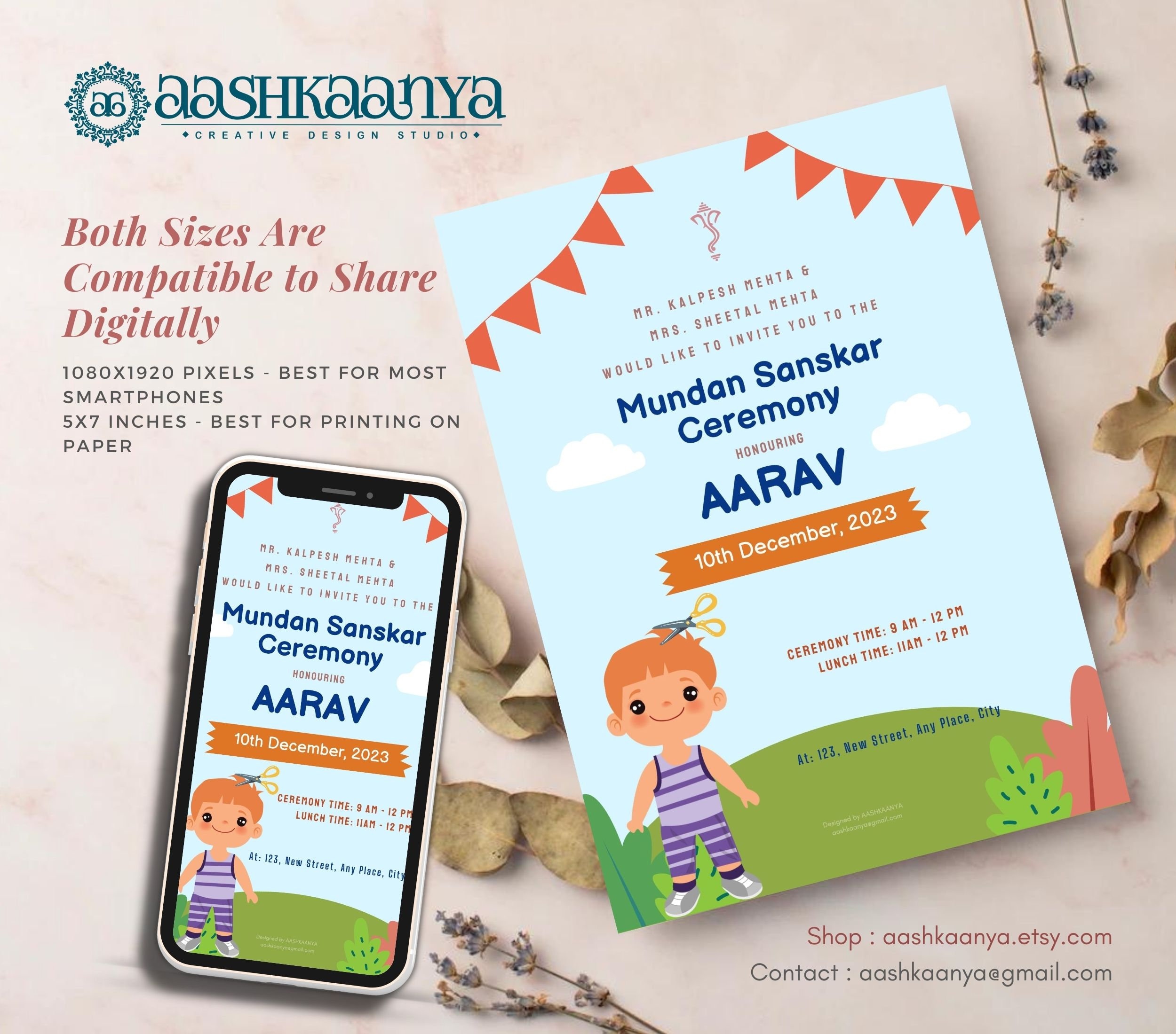 Mundan Ceremony Invitation Card Canva Editable Digital Invite Mundan ...