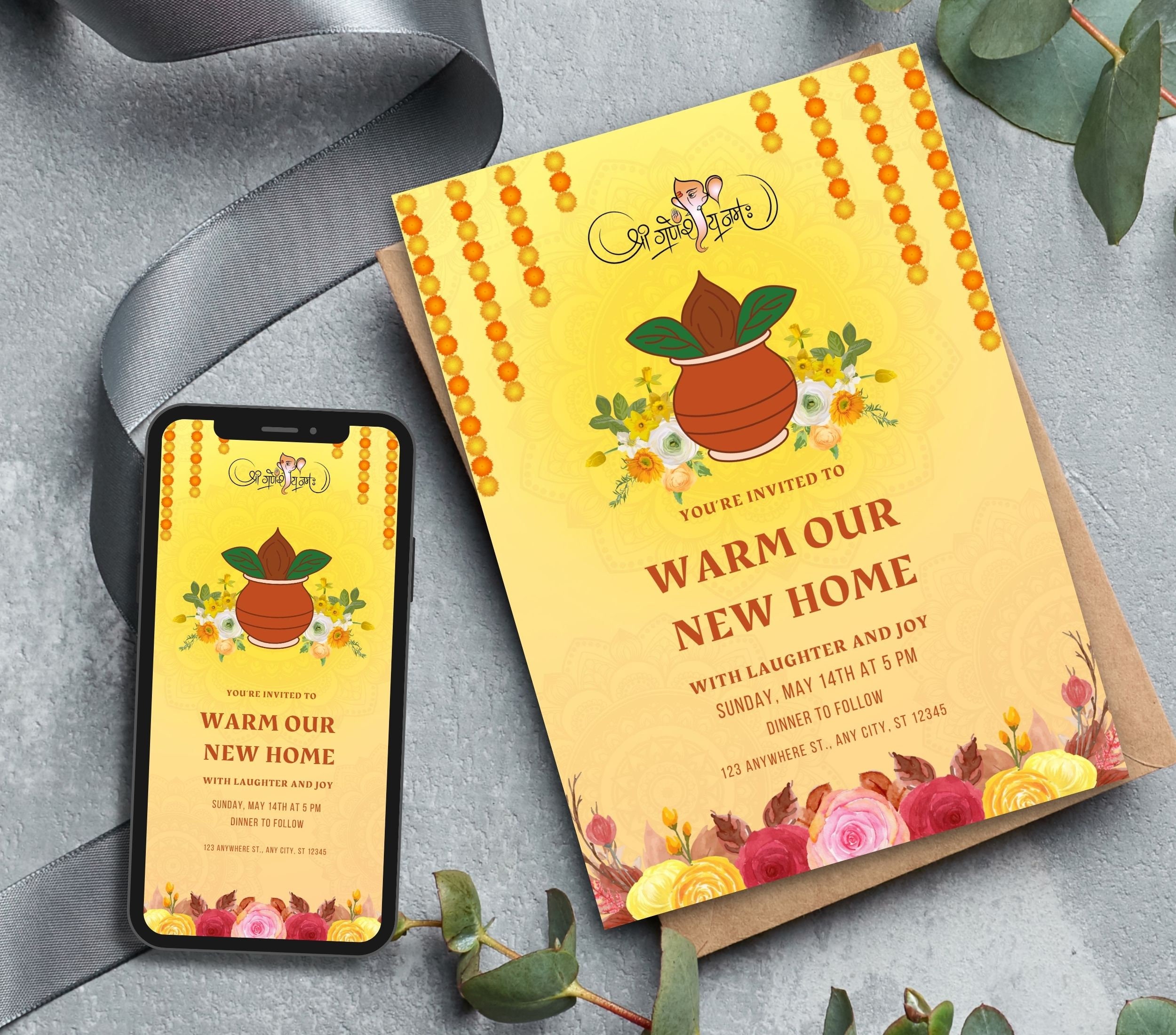 Editable Kalash Housewarming Invitation Party | Gruhpravesh Invitation ...