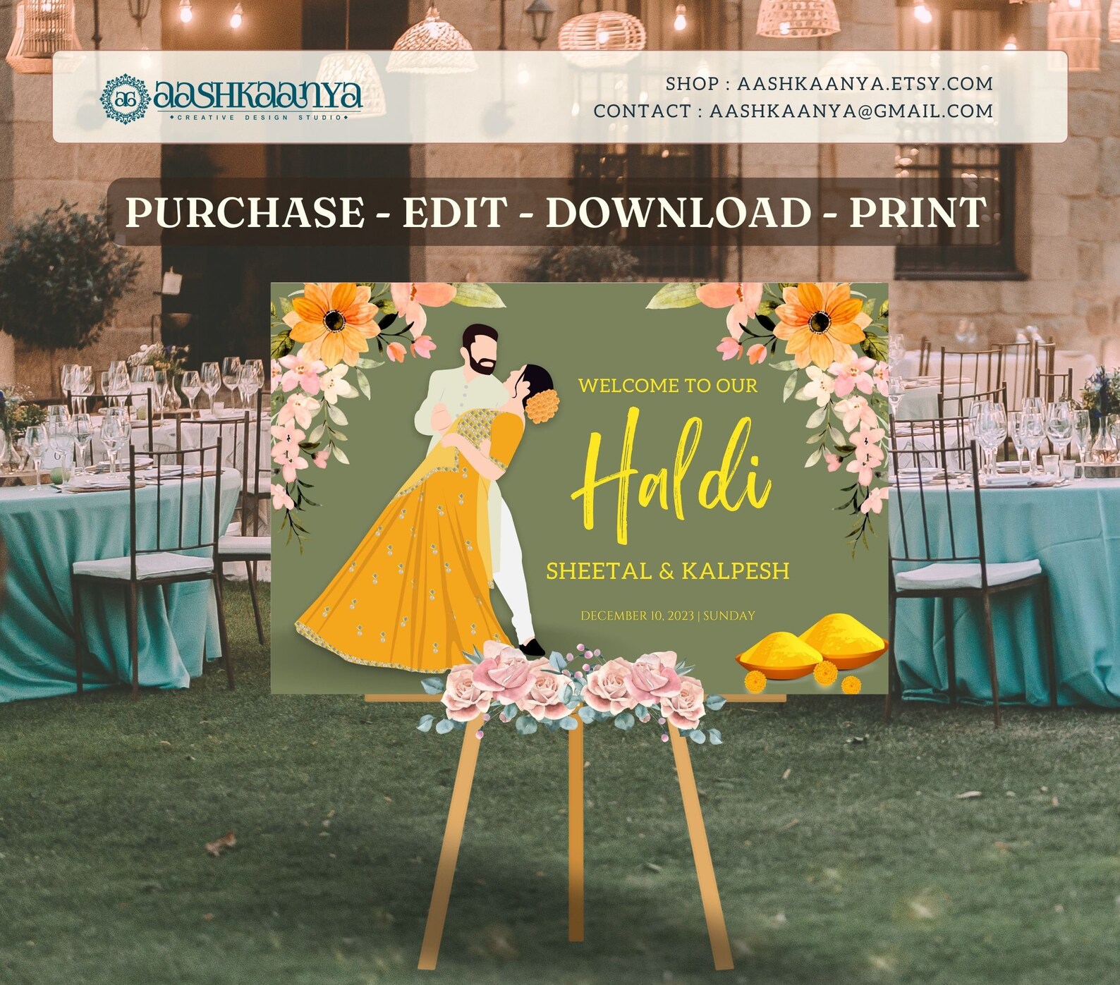 Haldi Welcome Sign | Wedding Welcome Sign Template | Indian Haldi ...