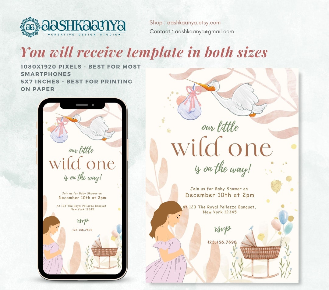 Baby Shower Invitation | Customizable Stork Design (digital Download ...
