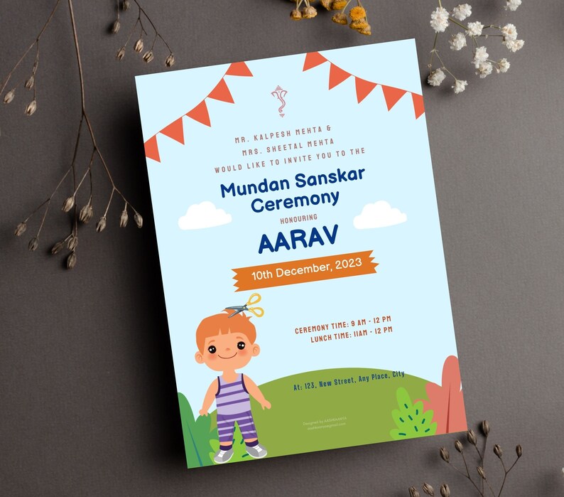 Mundan Ceremony Invitation Card Canva Editable Digital Invite Mundan ...