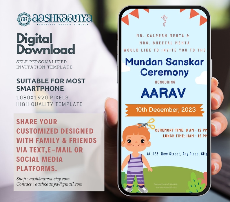Mundan Ceremony Invitation, Customizable Digital Invite (canva) - Etsy