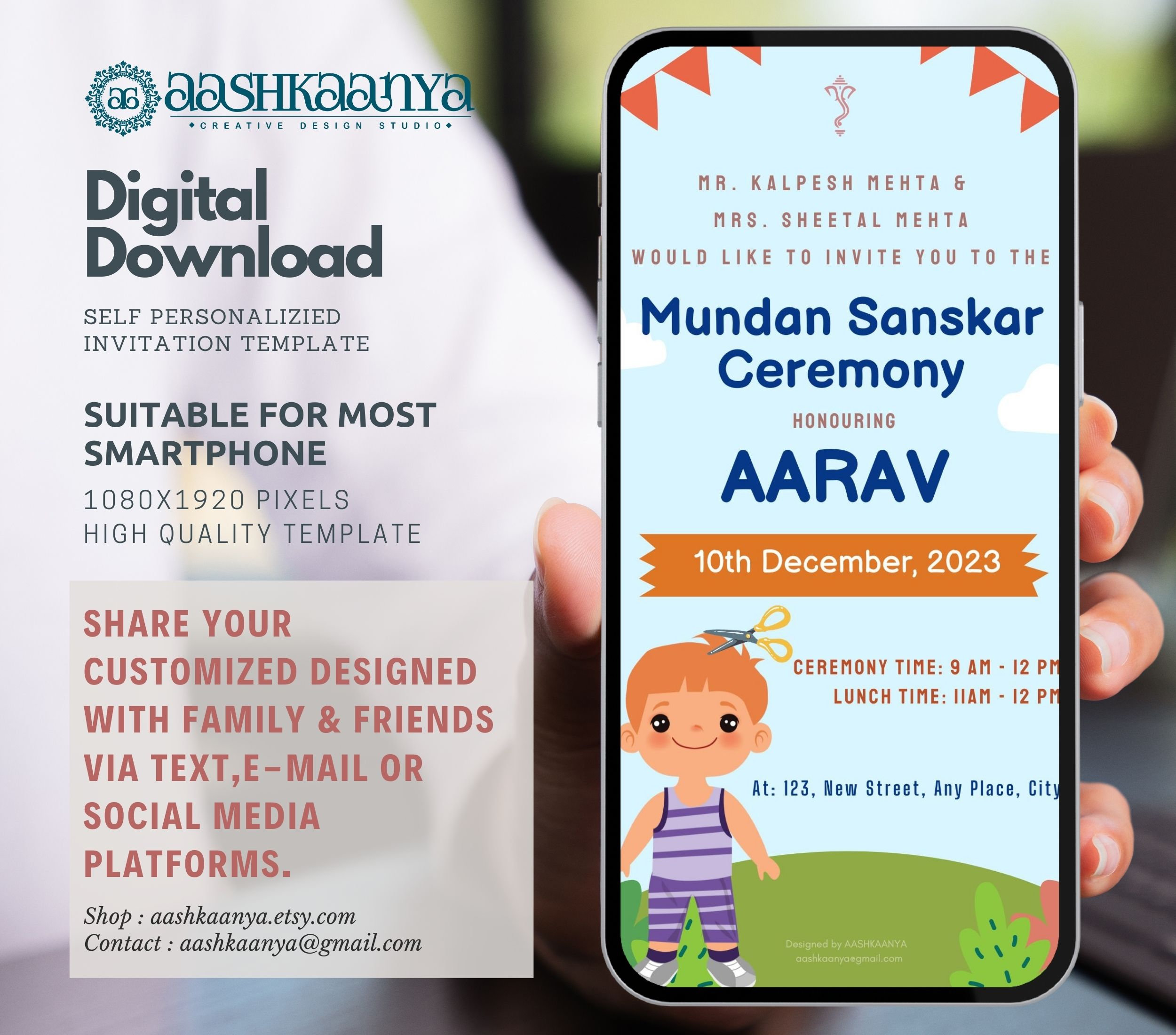 Mundan Ceremony Invitation Card Canva Editable Digital Invite Mundan ...