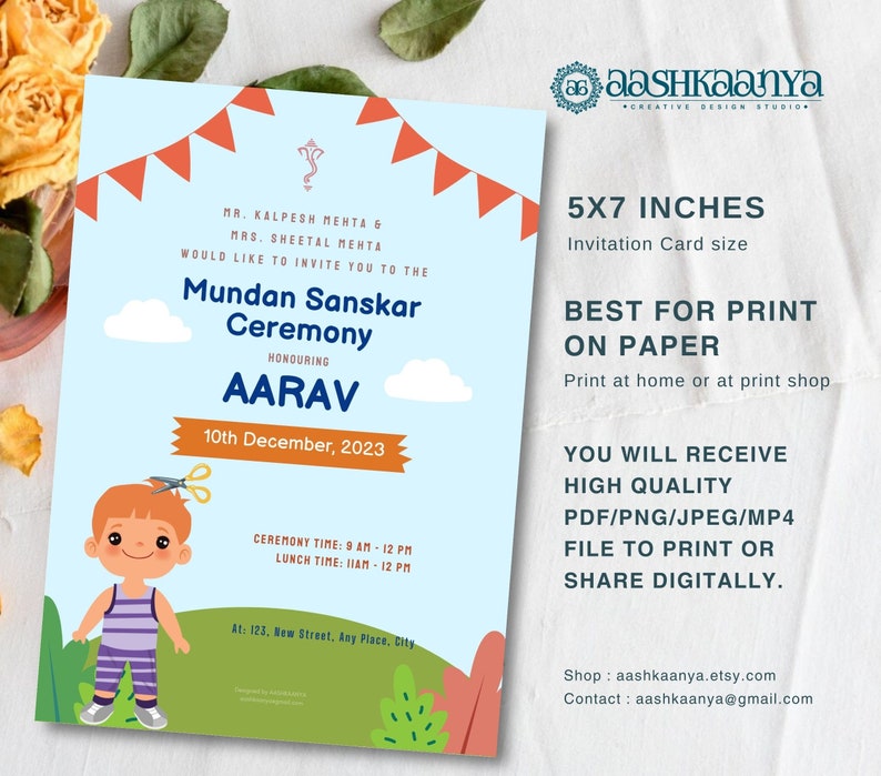 Mundan Ceremony Invitation Card Canva Editable Digital Invite Mundan ...