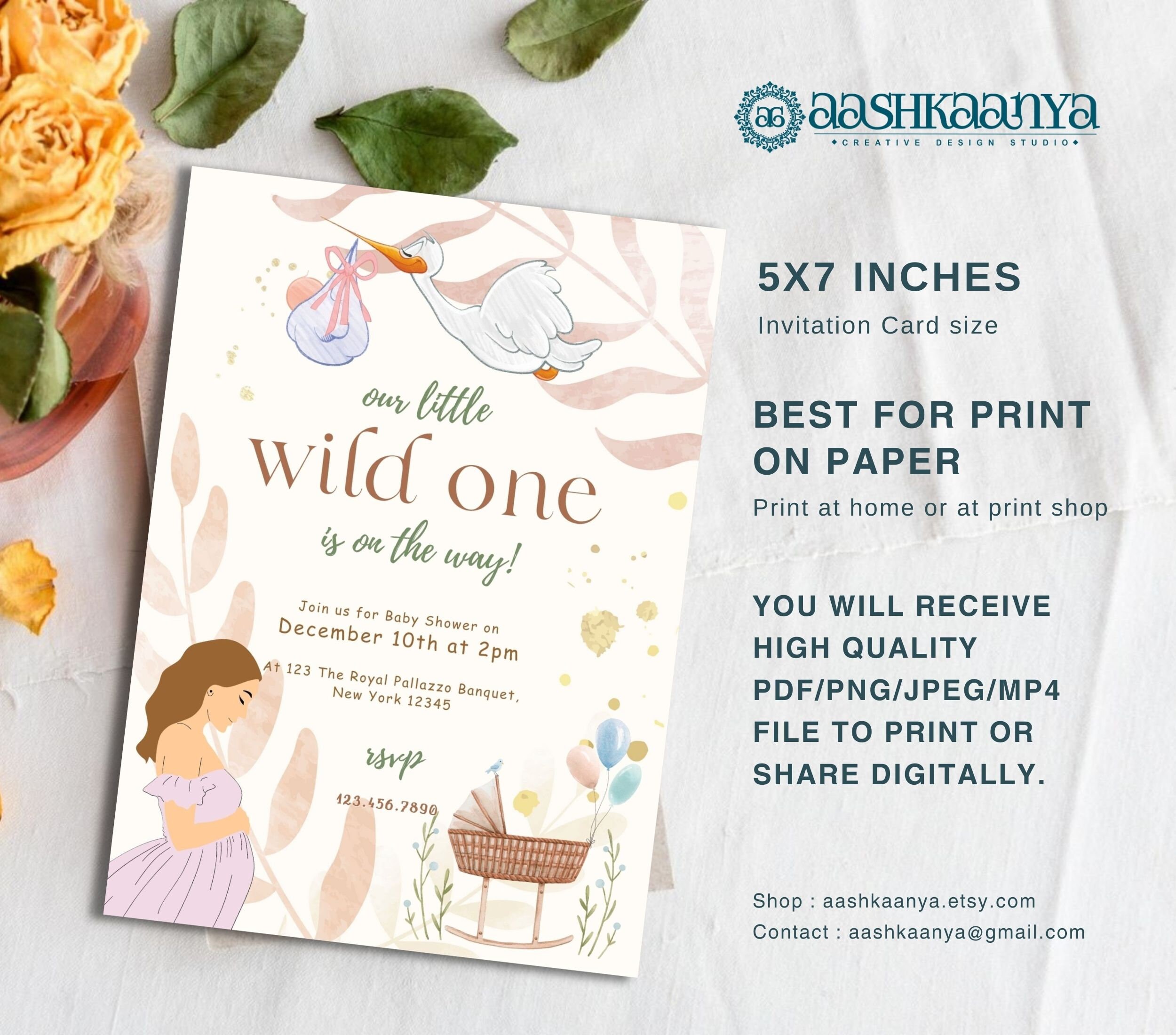Baby Shower Invitation | Customizable Stork Design (digital Download ...