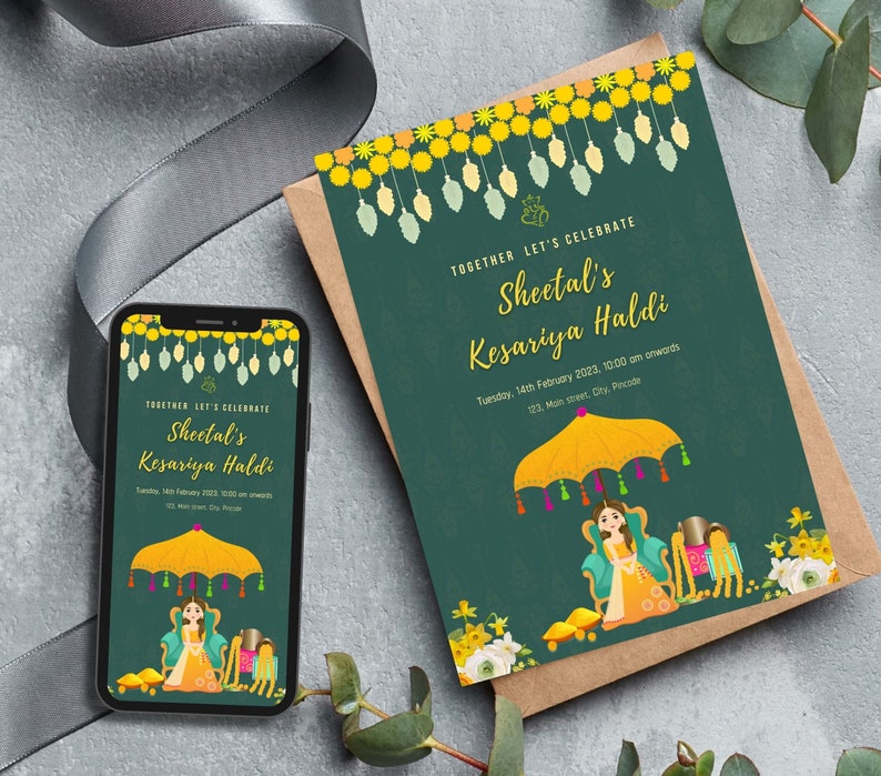 Indian Haldi Invitation | Digital Wedding Invite (DIY Canva) - Etsy