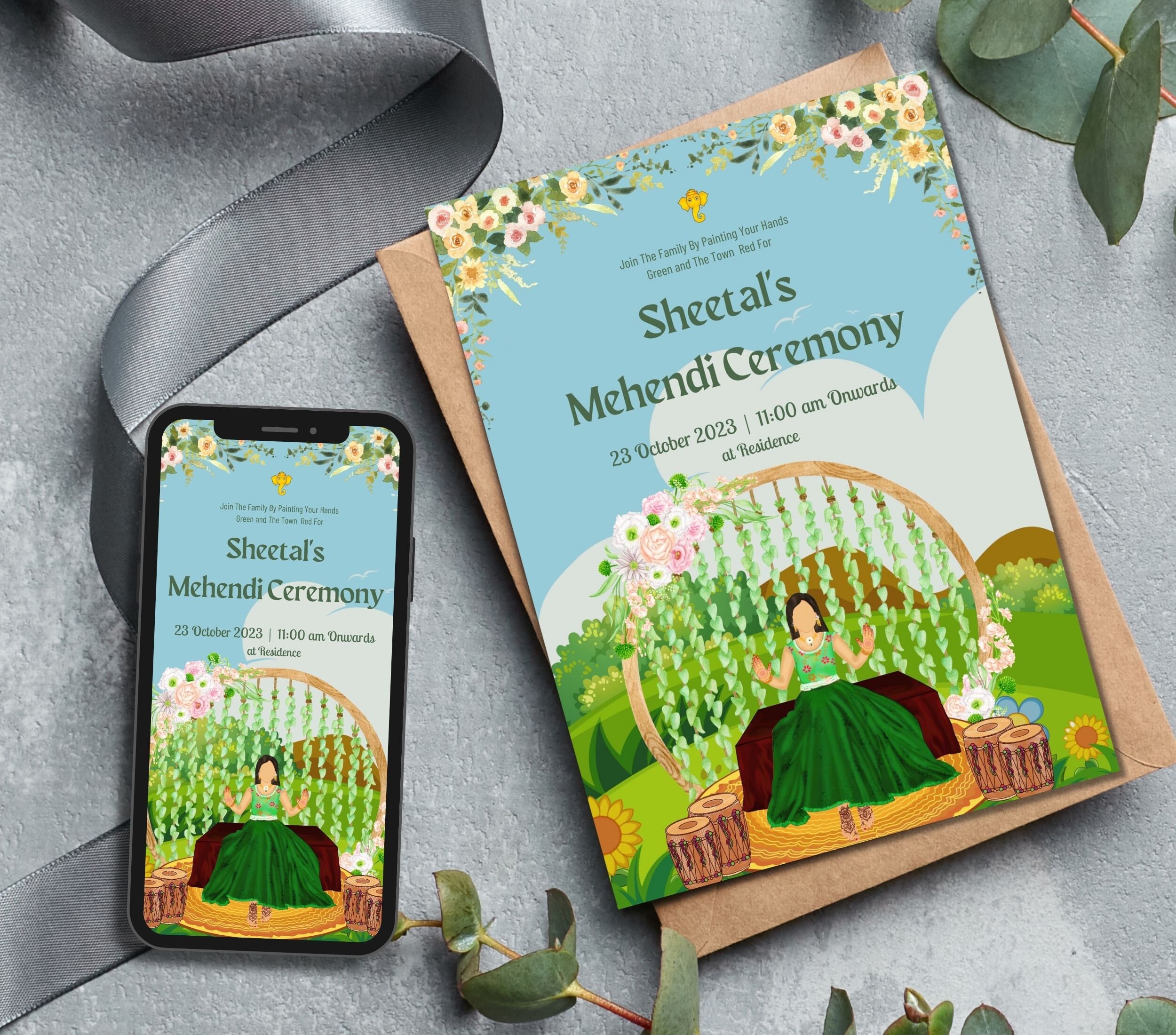 Green and Blue Mehendi Ceremony Design | Hindu Wedding Mehendi Ceremony ...