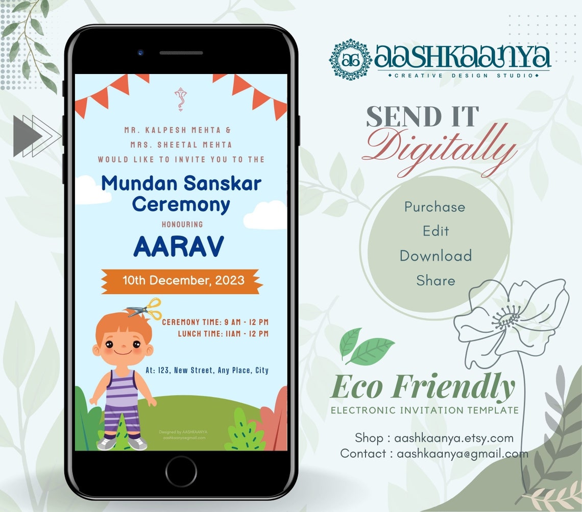 Mundan Ceremony Invitation Card Canva Editable Digital Invite Mundan ...