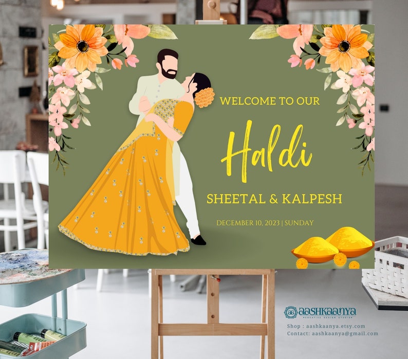 Haldi Welcome Sign | Wedding Welcome Sign Template | Indian Haldi ...