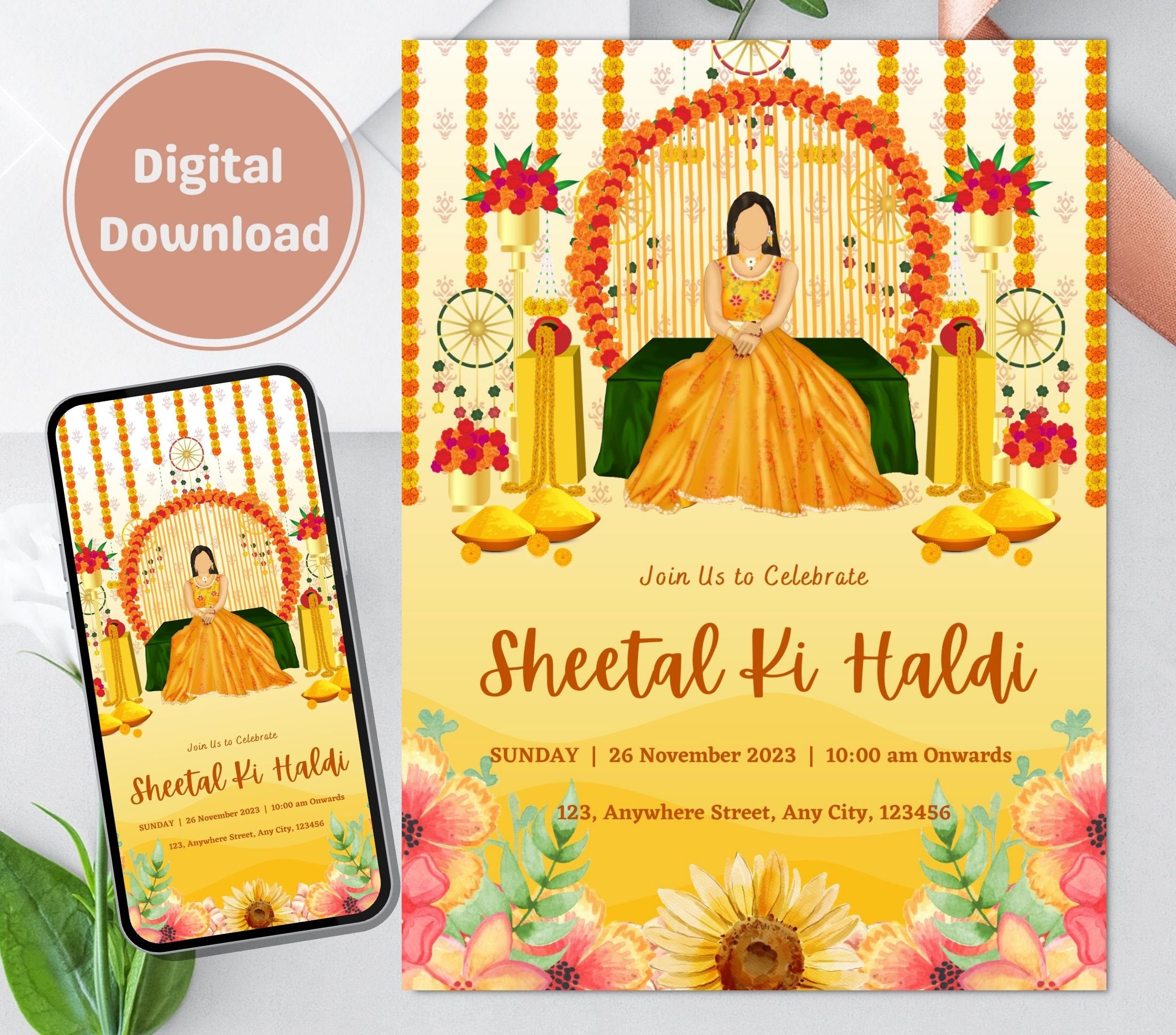 Indian Haldi Invitation | DIY Wedding Digital Invite (PDF) - Etsy