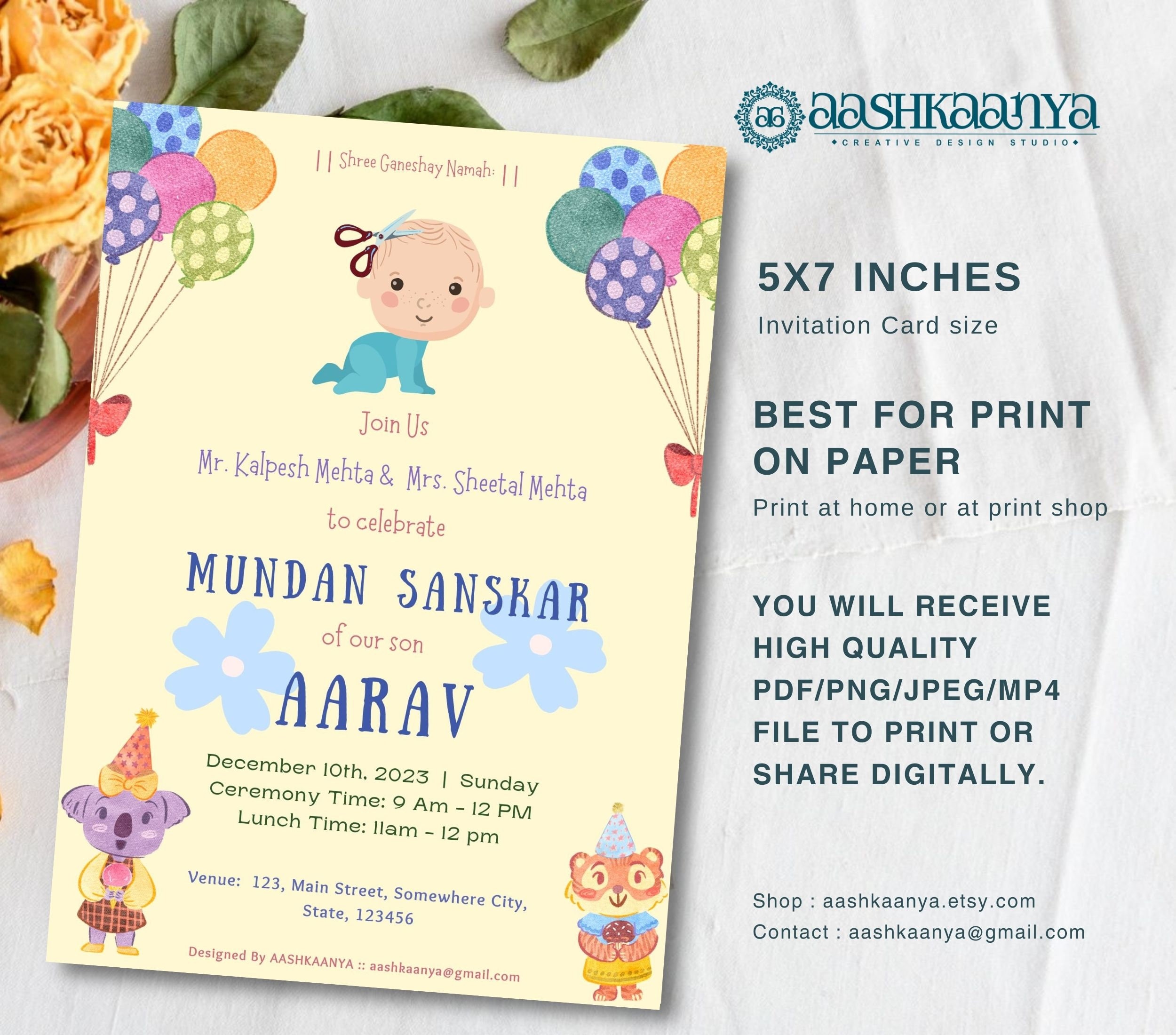 Mundan Sanskar Invitation Indian Boy Tonsure Digital Customizable ...