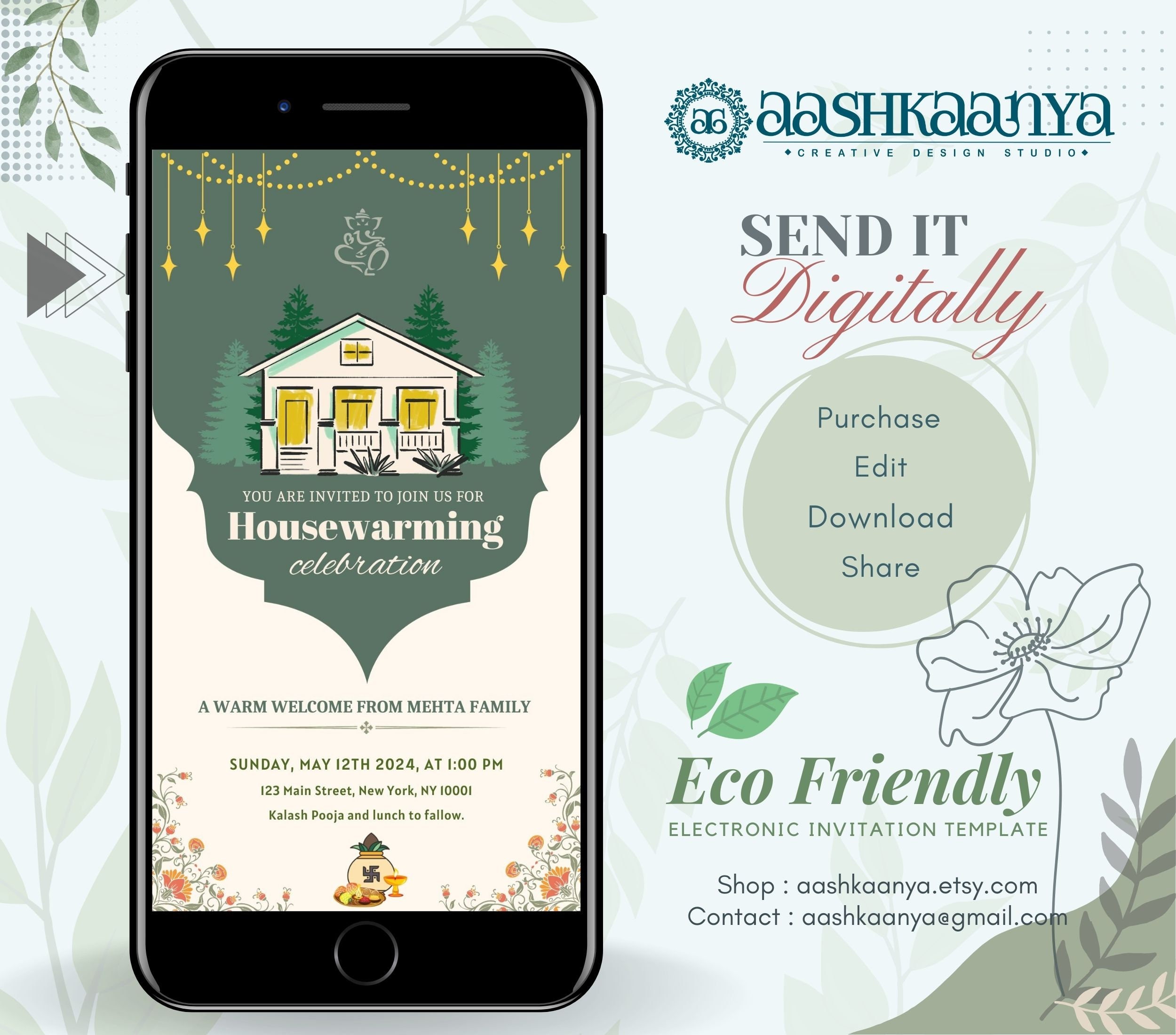 Housewarming Pooja Invitation Design Template| Indian Ghruh Pravesh ...