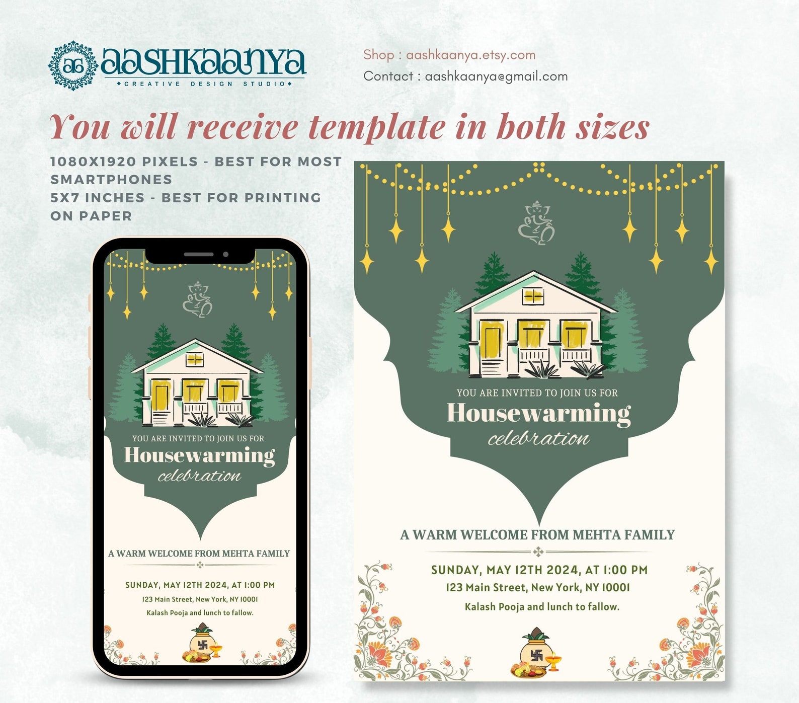 Housewarming Pooja Invitation Design Template| Indian Ghruh Pravesh ...