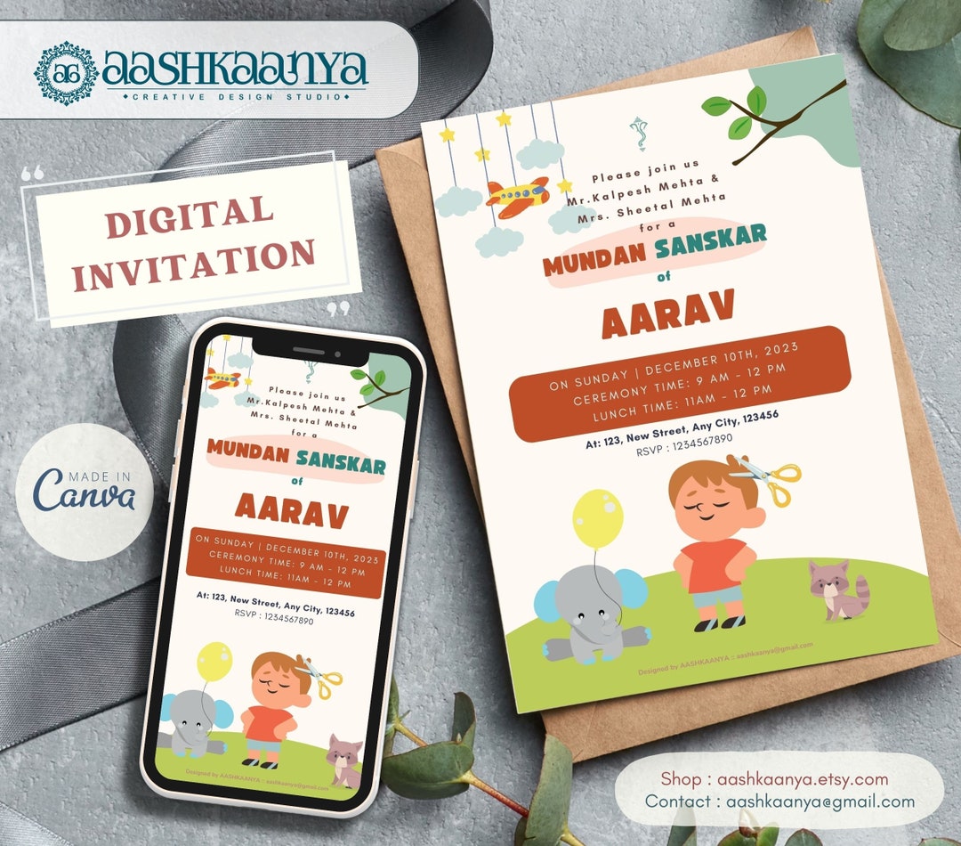 Boy Mundan Pooja Ceremony Digital Invitation Canva Editable Mundan ...