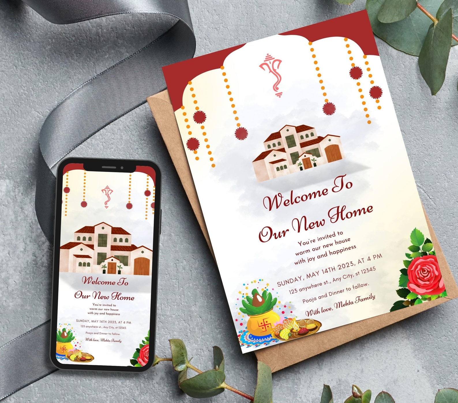 Housewarming Pooja Invitation Design Template| Indian Ghruh Pravesh ...