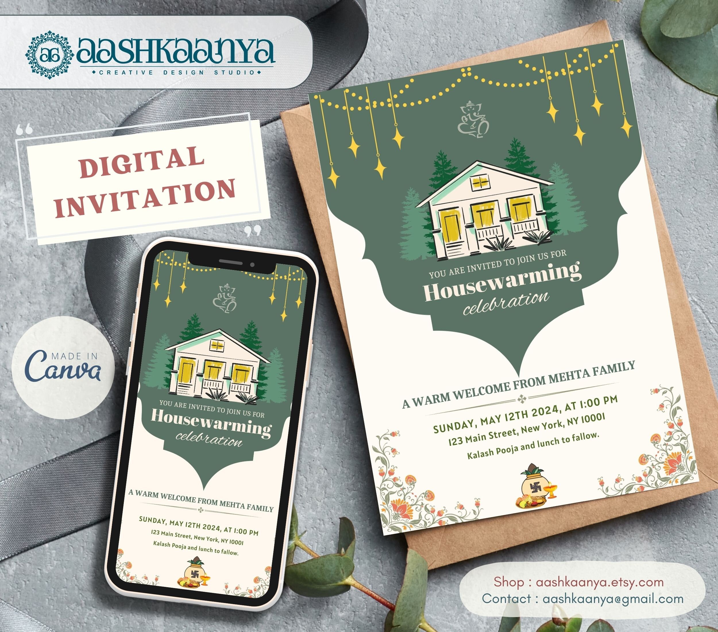 Housewarming Pooja Invitation Design Template| Indian Ghruh Pravesh ...