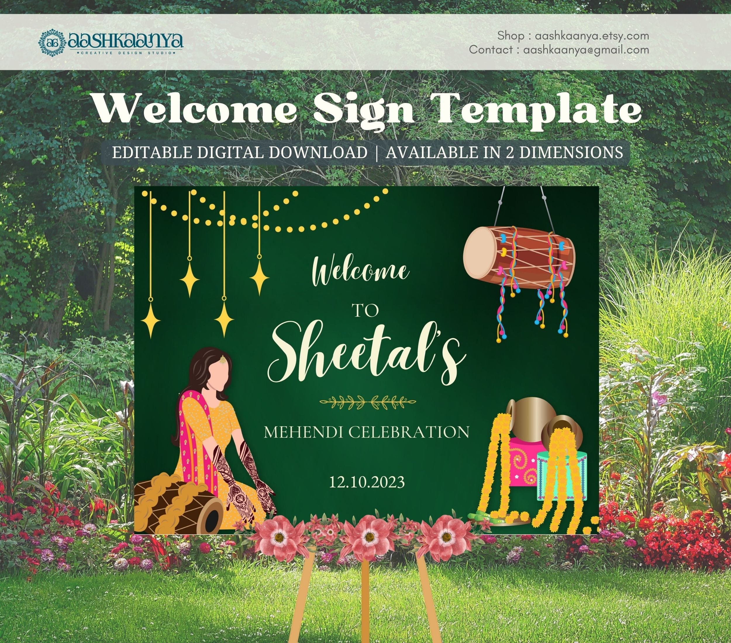 Mehendi Welcome Sign, Indian Wedding Mehendi Instant Download Editable ...