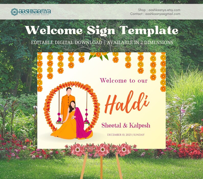 Haldi Welcome Sign | Wedding Welcome Sign Template | Indian Haldi ...