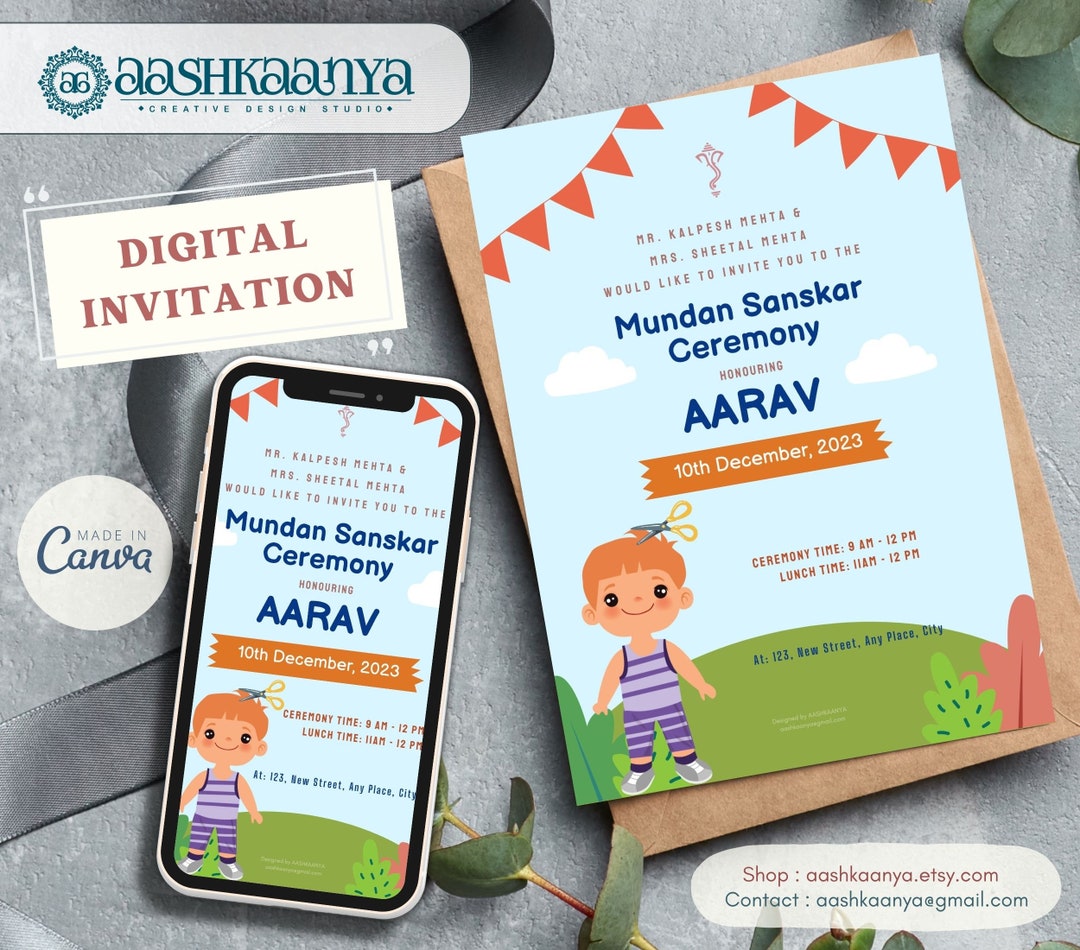 Mundan Ceremony Invitation Card Canva Editable Digital Invite Mundan ...