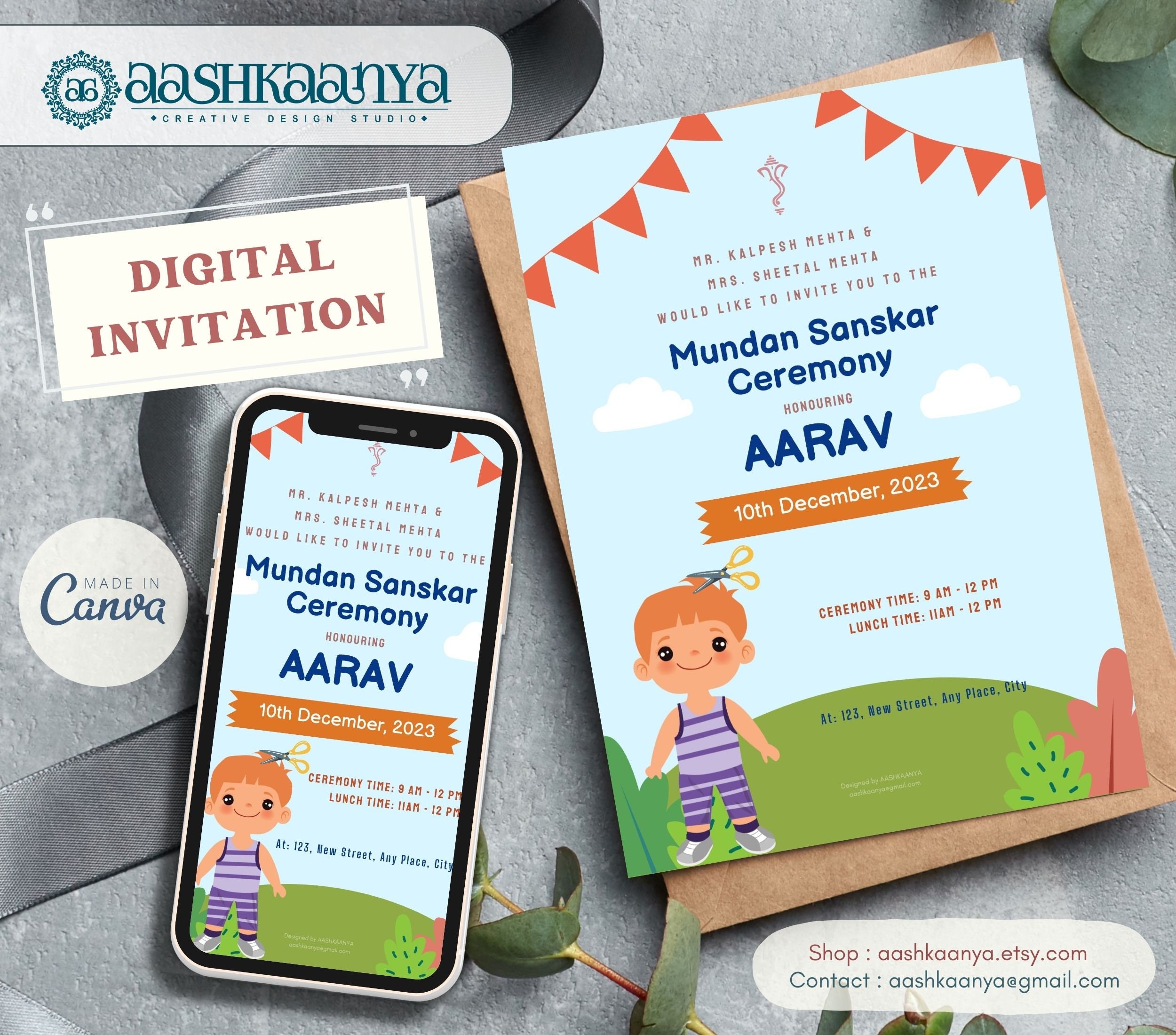 Mundan Ceremony Invitation Card Canva Editable Digital Invite Mundan ...