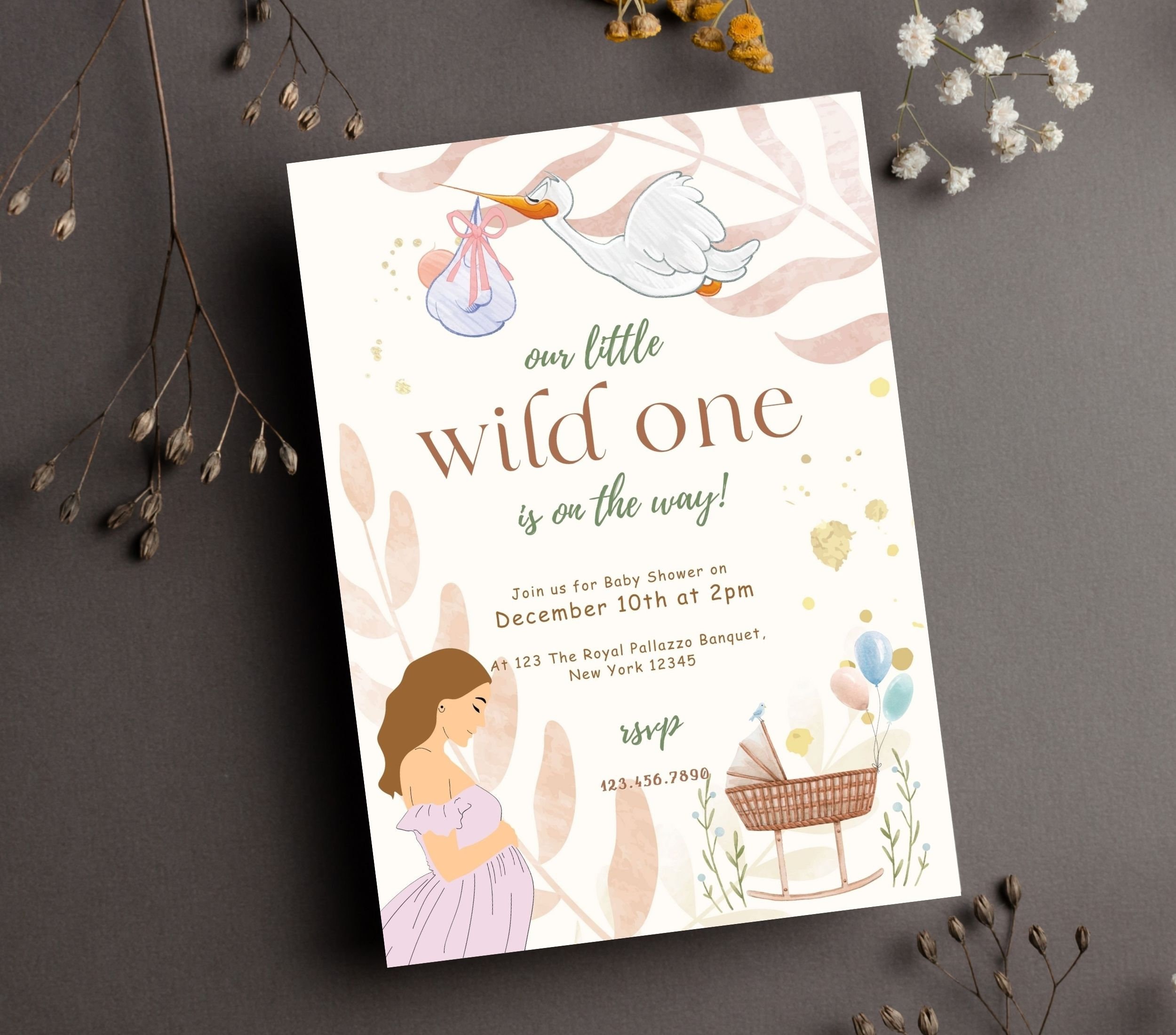 Baby Shower Invitation | Customizable Stork Design (digital Download ...