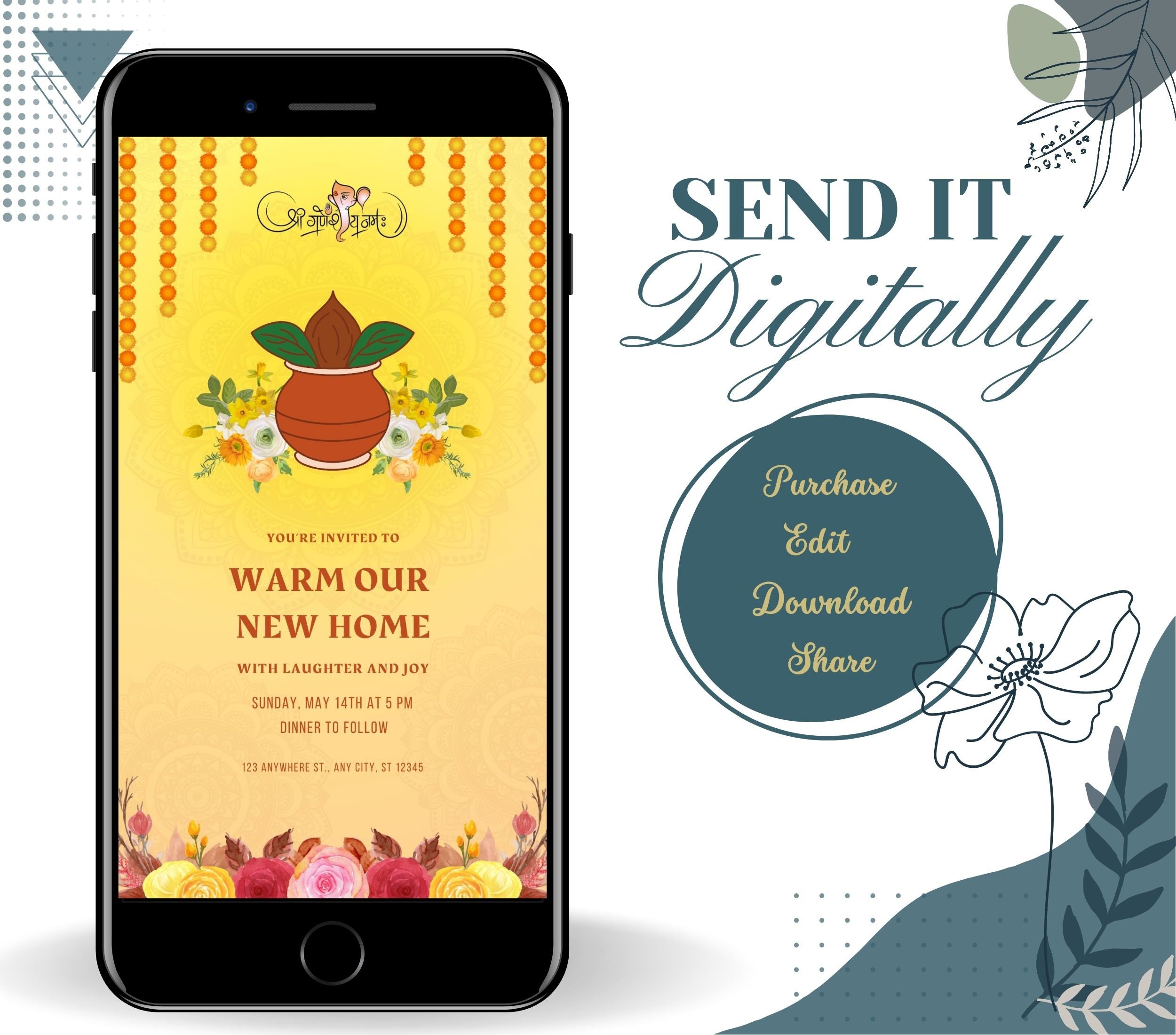 Editable Kalash Housewarming Invitation Party | Gruhpravesh Invitation ...