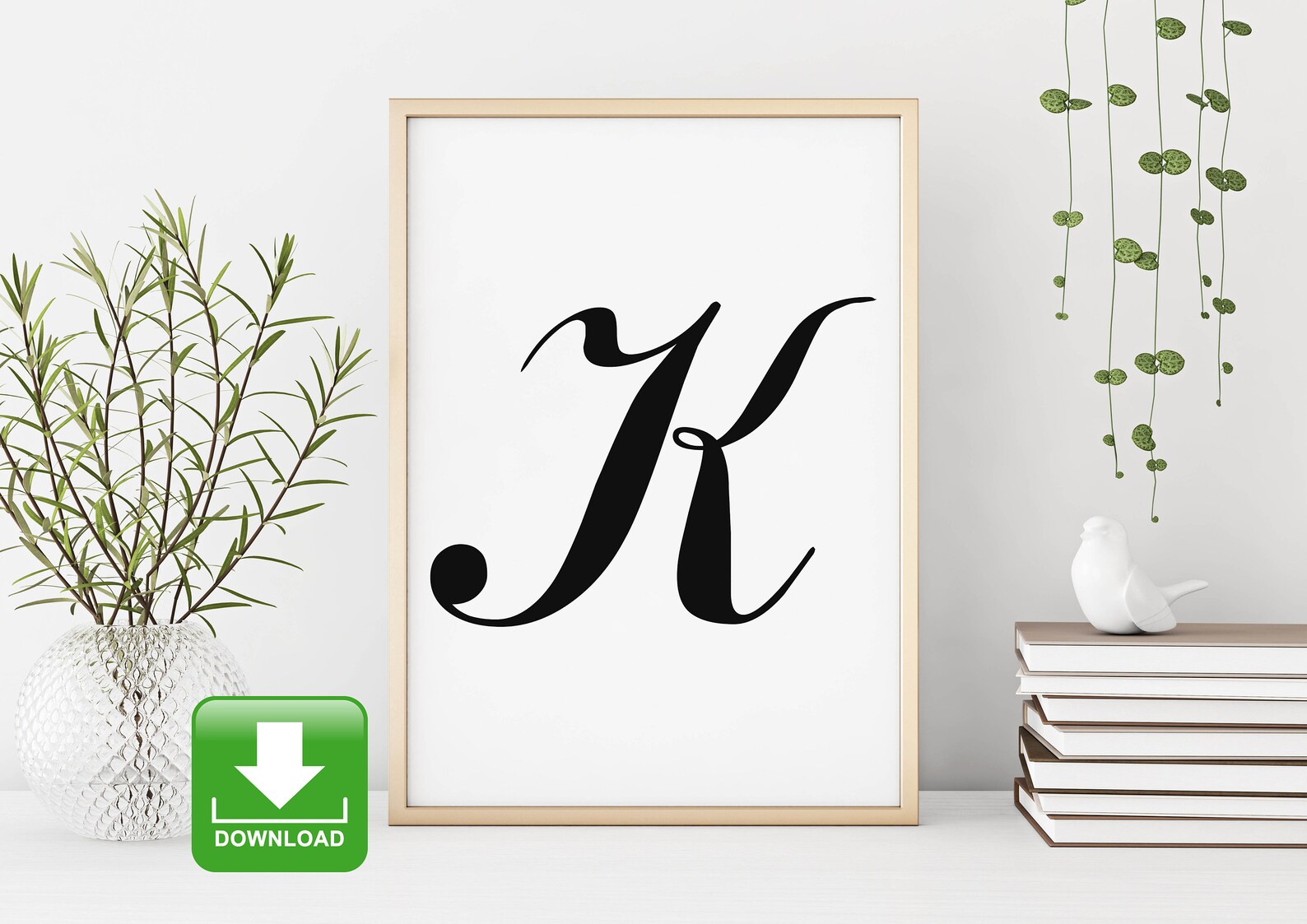 Cursive Letter K Print / Custom Letter / Monogram Letter Wall | Etsy