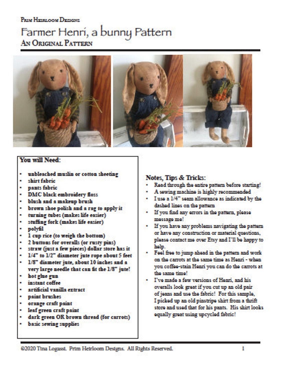 Bunny Rabbit Sewing Epattern / Folk Art DIY Country Craft / - Etsy