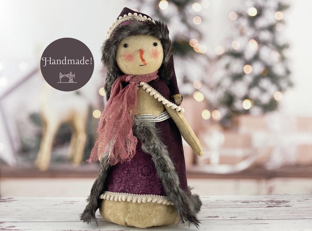 Handmade Rustic Snow Girl Doll Winter Home Decor / Christmas Folk Art ...