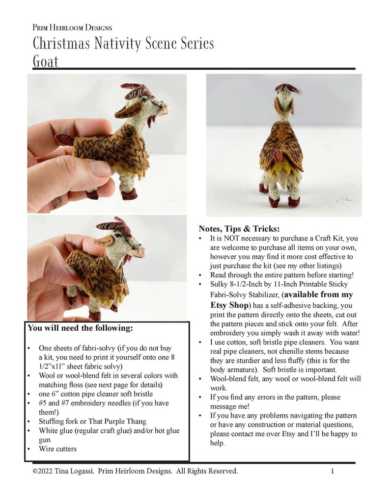 Nativity Scene Series PDF Pattern the Goat / Wool Felt - Etsy