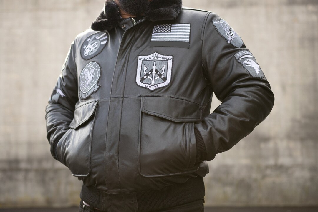 Leather Jacket Mens Pilot Bomber Peacekeeper - Etsy