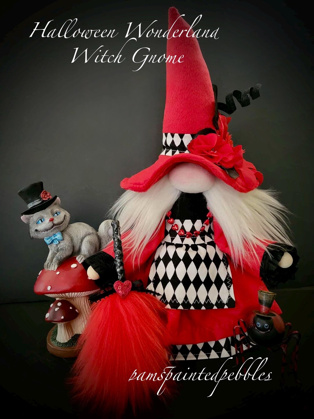 Halloween Wonderland Queen of Hearts Witch Gnome - Broom Includedth - Etsy