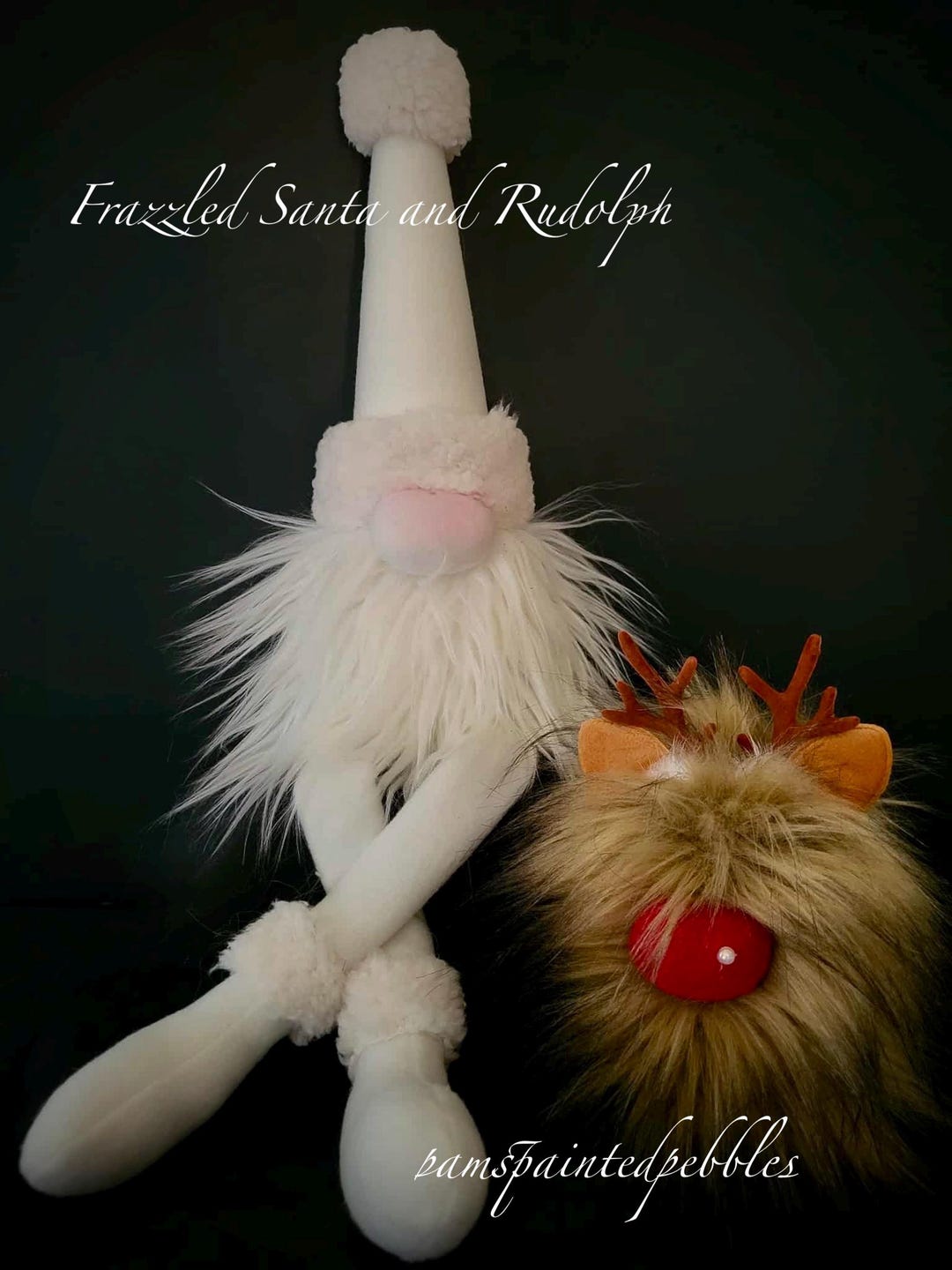 Ivory Frazzled Santa and Rudolph Gnomes - Seated Santa With Long ...