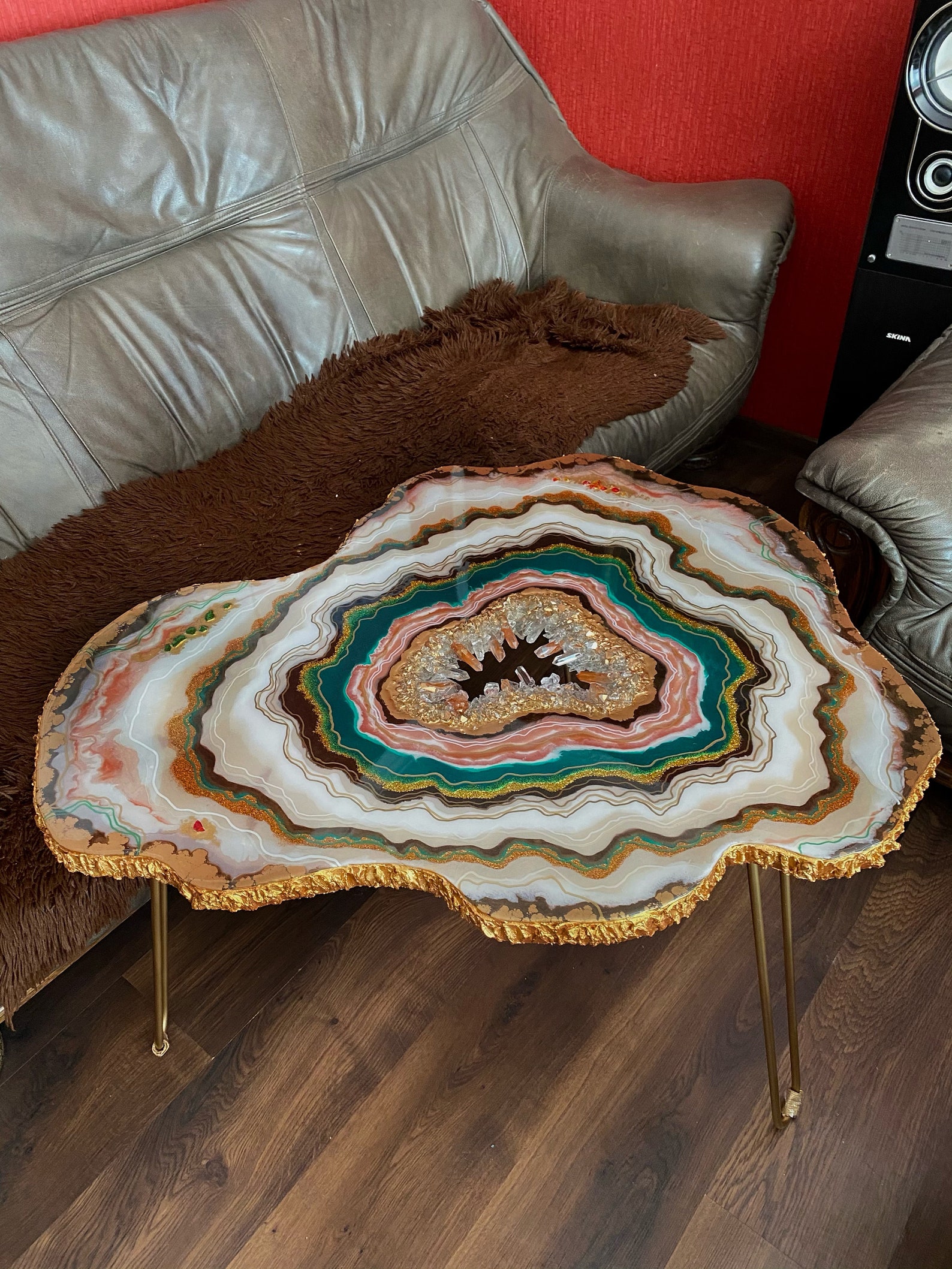 Gold Geode Table Resin Art Table Gift for Housewarming | Etsy