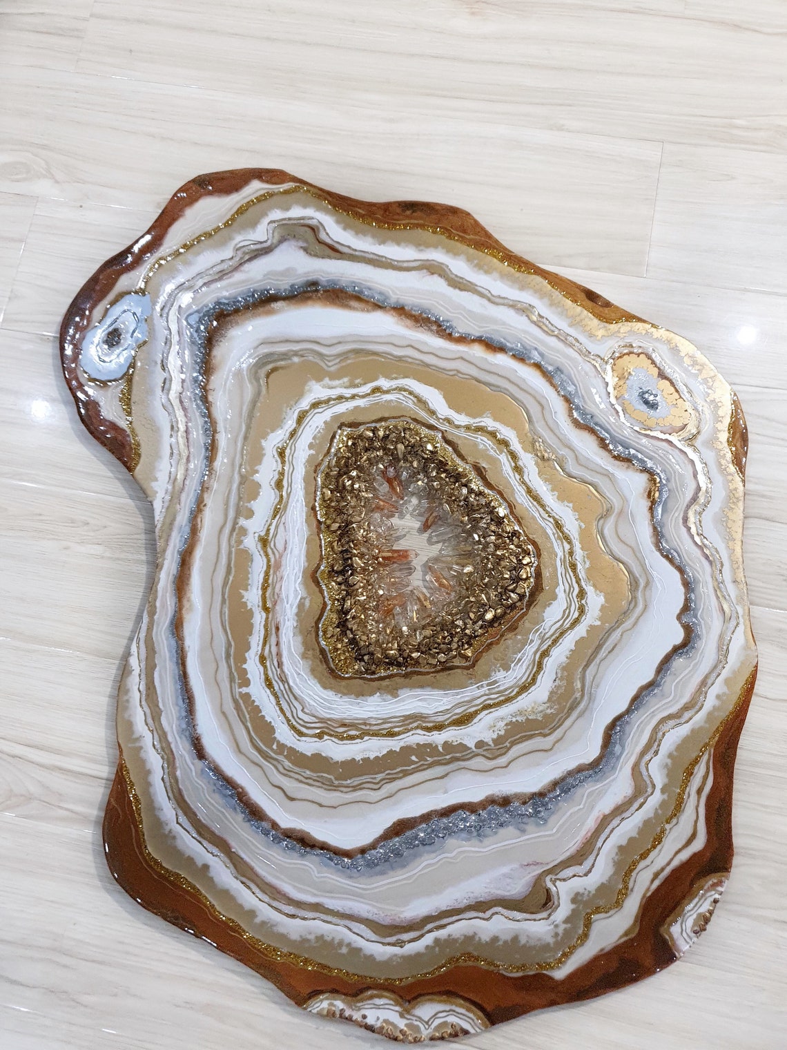 Painting Wall in Gold White colors Resin Art Bright Picture | Etsy