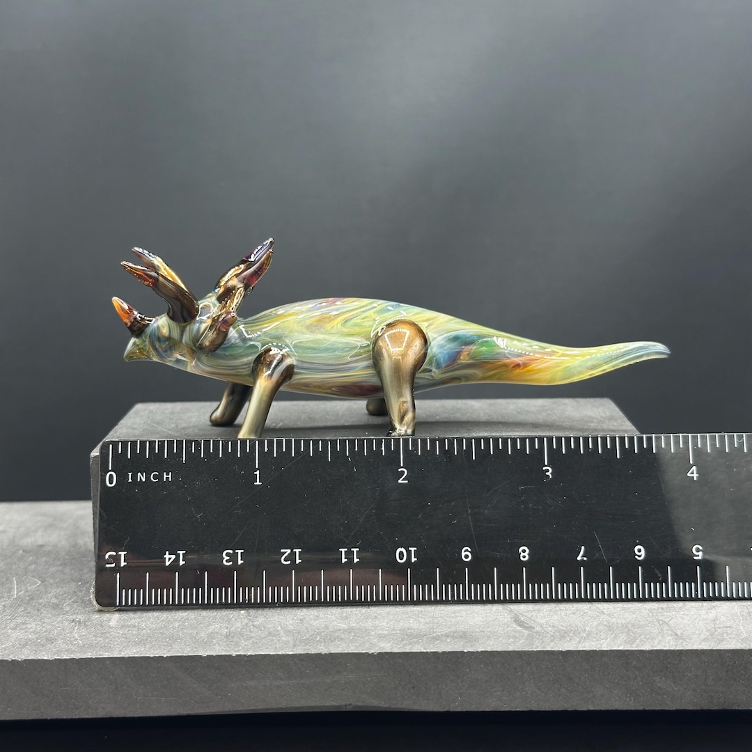 Glass Triceratops Sculpture | Etherial Swirl With Gold Legs | Beautiful ...