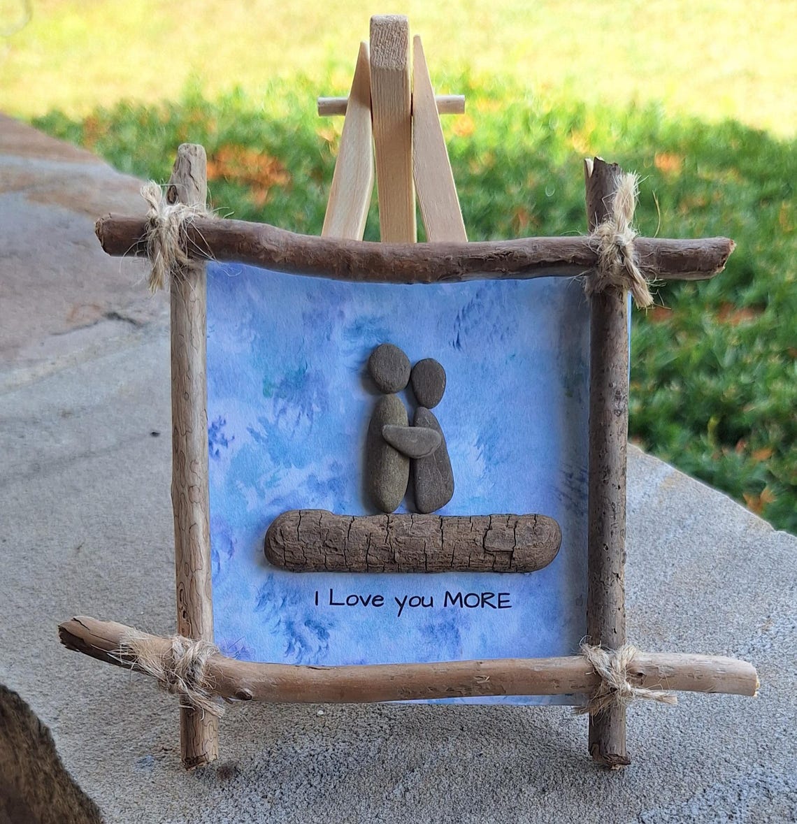 Pebble Art in Handmade Stick Frame " I Love You More" - Etsy
