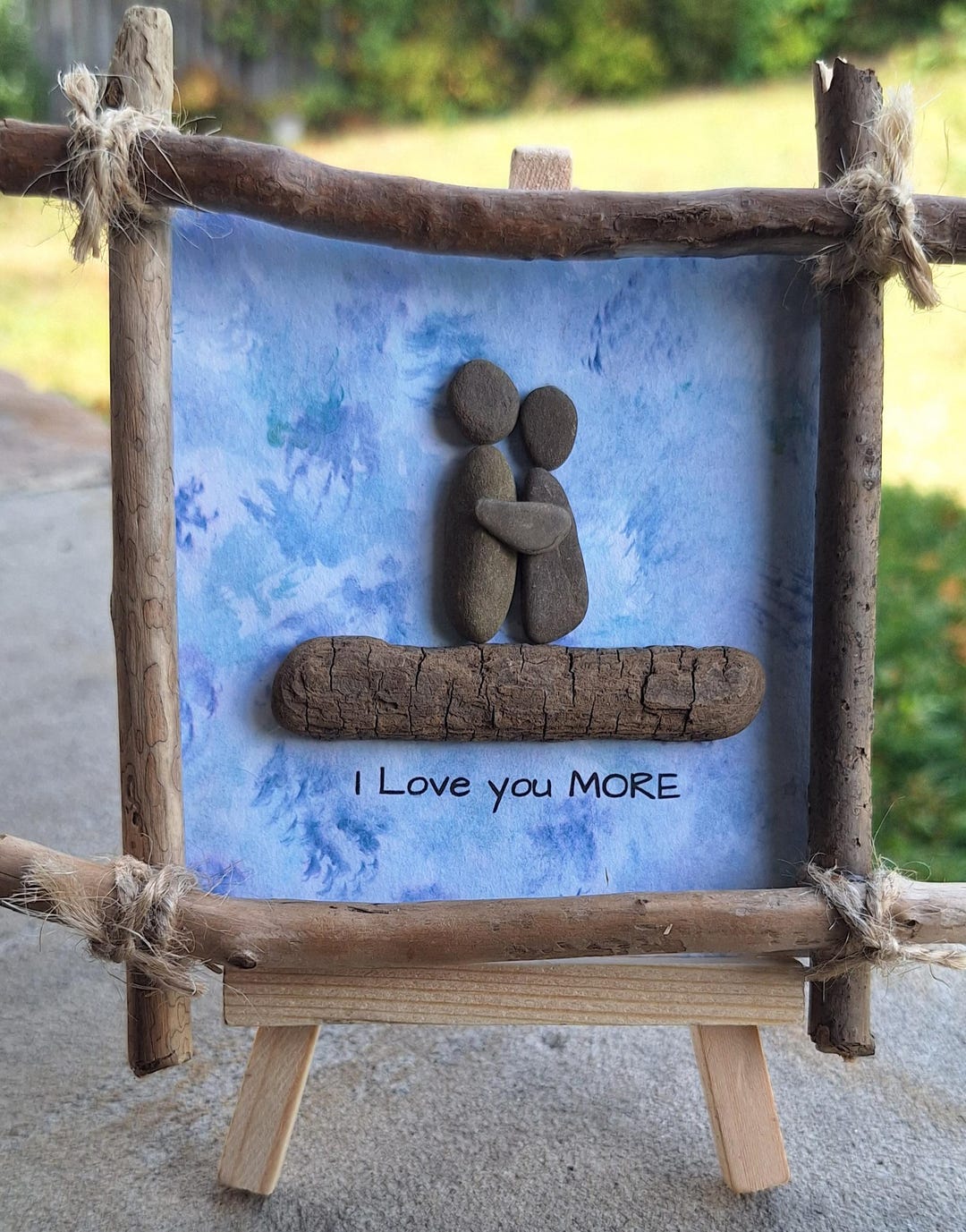 Pebble Art in Handmade Stick Frame " I Love You More" - Etsy