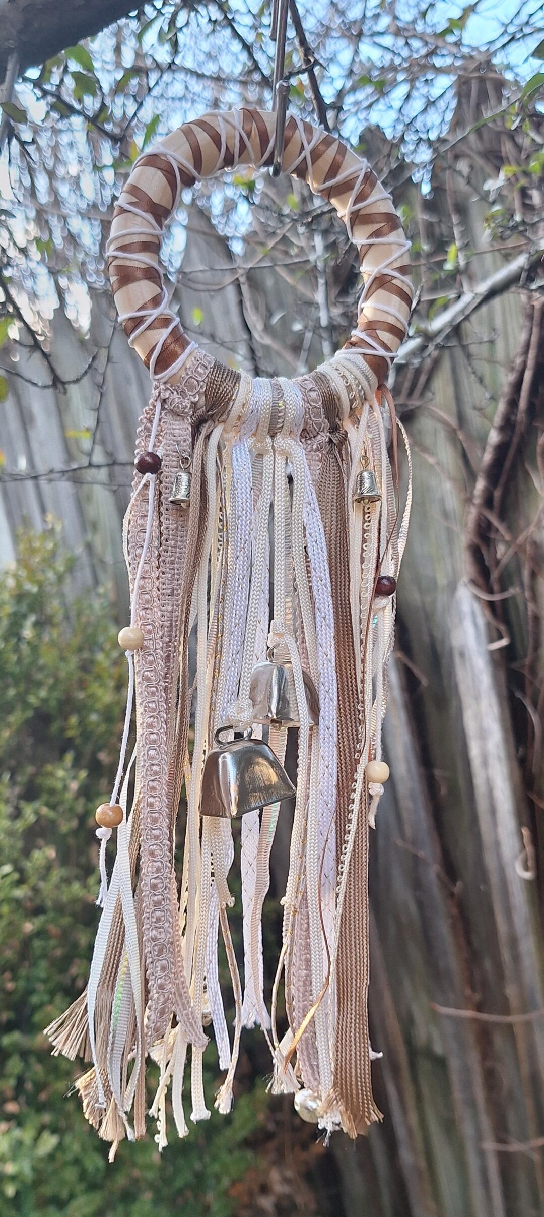 Earth Tone Protection Bells and Wood Beads Many Ribbons Handcrafted ...