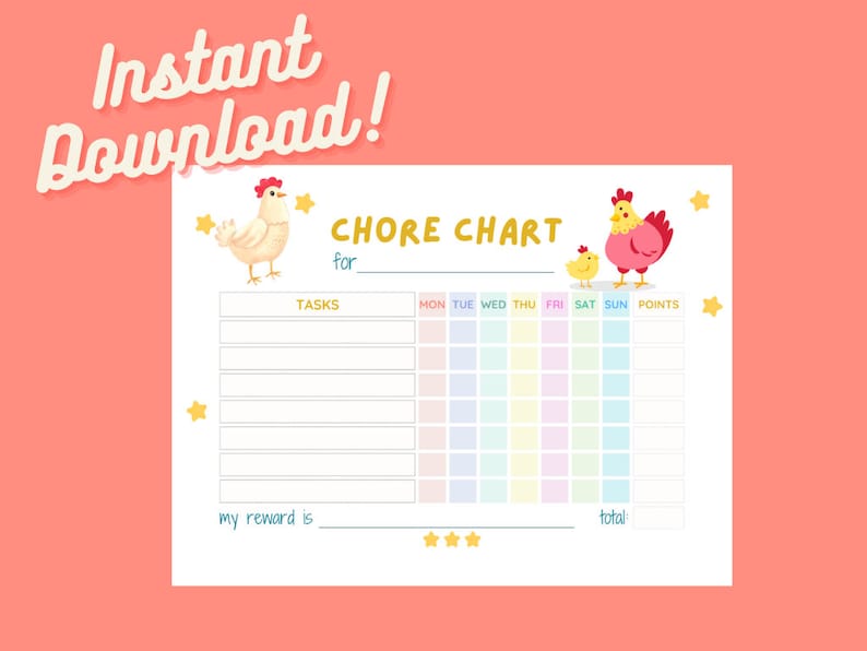 Kids Chicken Chore Chart Printable - Etsy